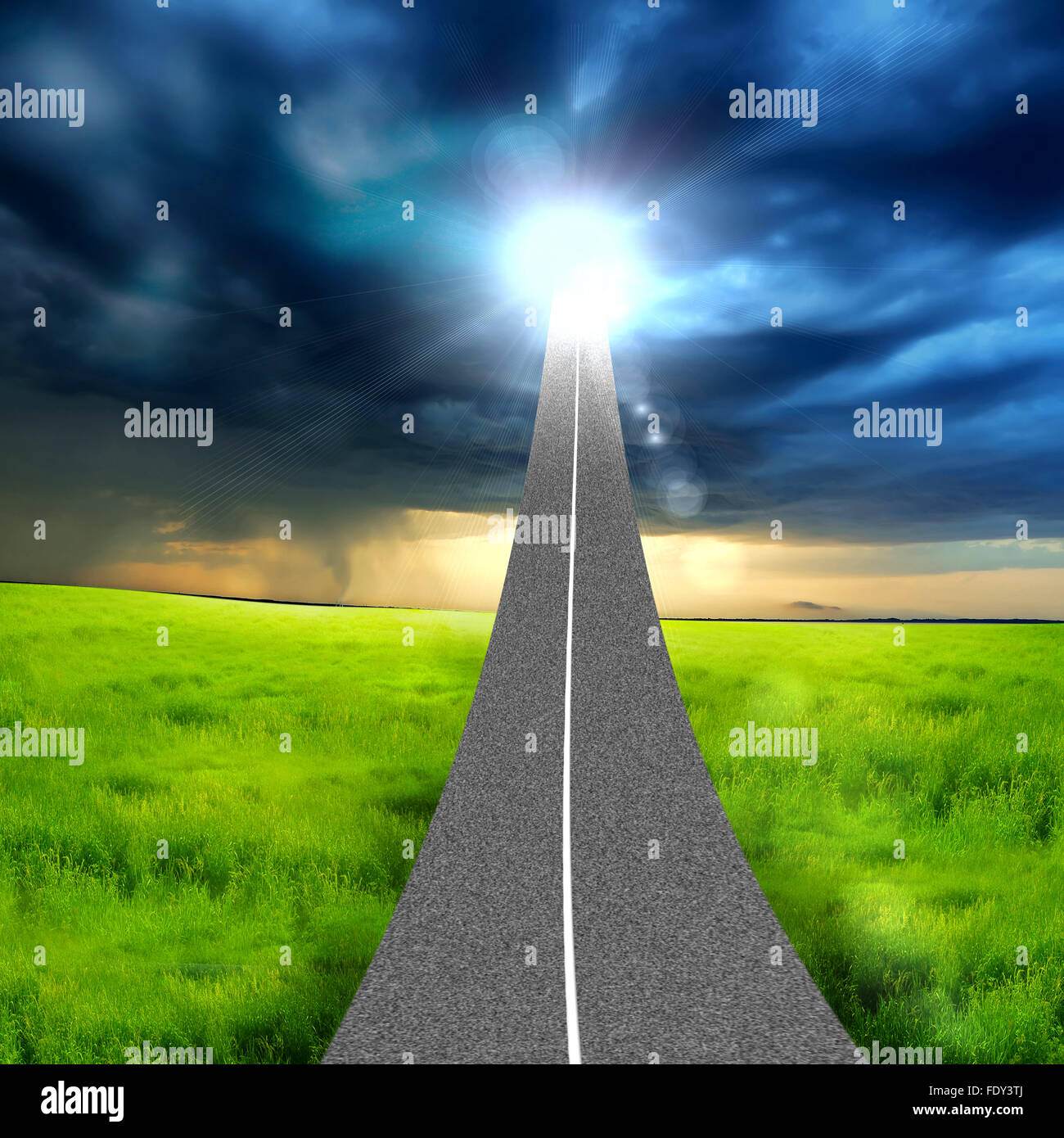 The road stretches into a bright blue sky. symbol of success Stock ...