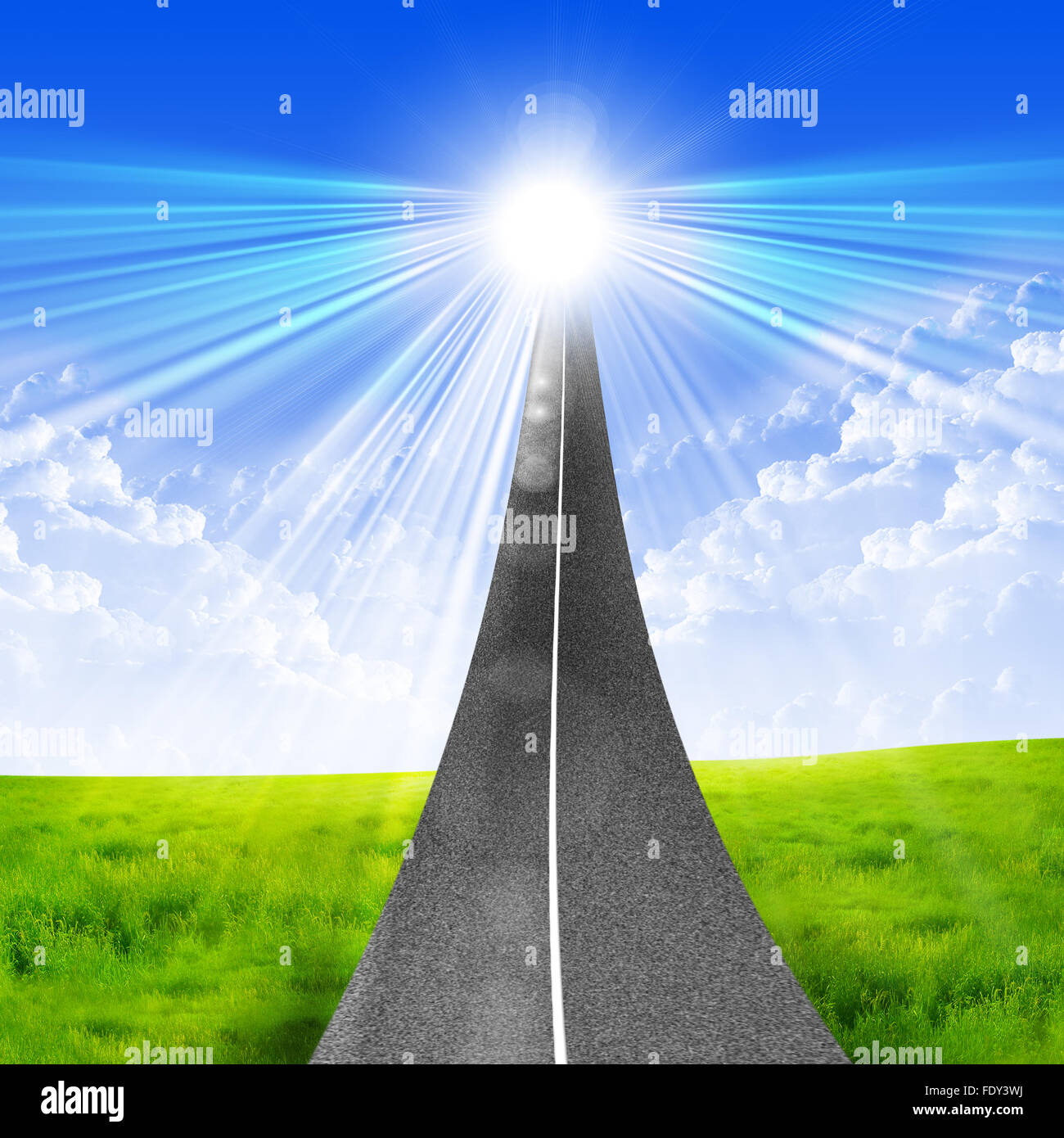 The road stretches into a bright blue sky. symbol of success Stock ...