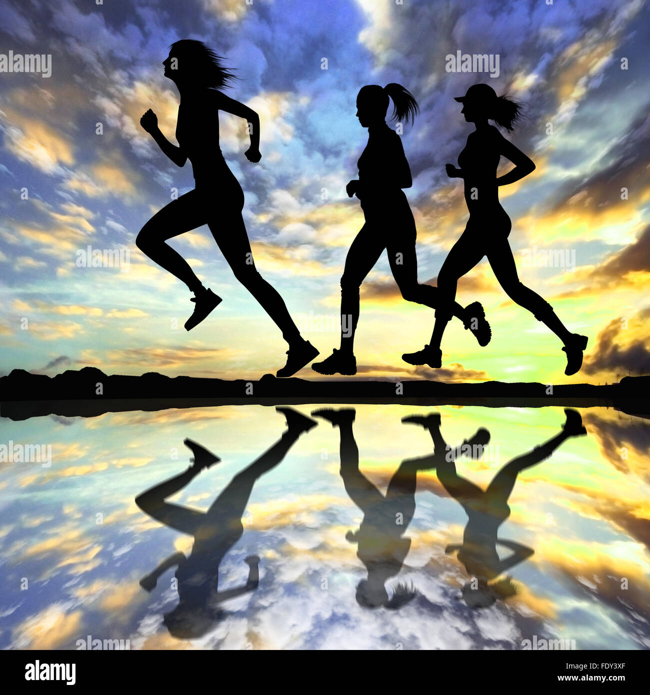 Silhouette of a man running against the evening sky Stock Photo - Alamy