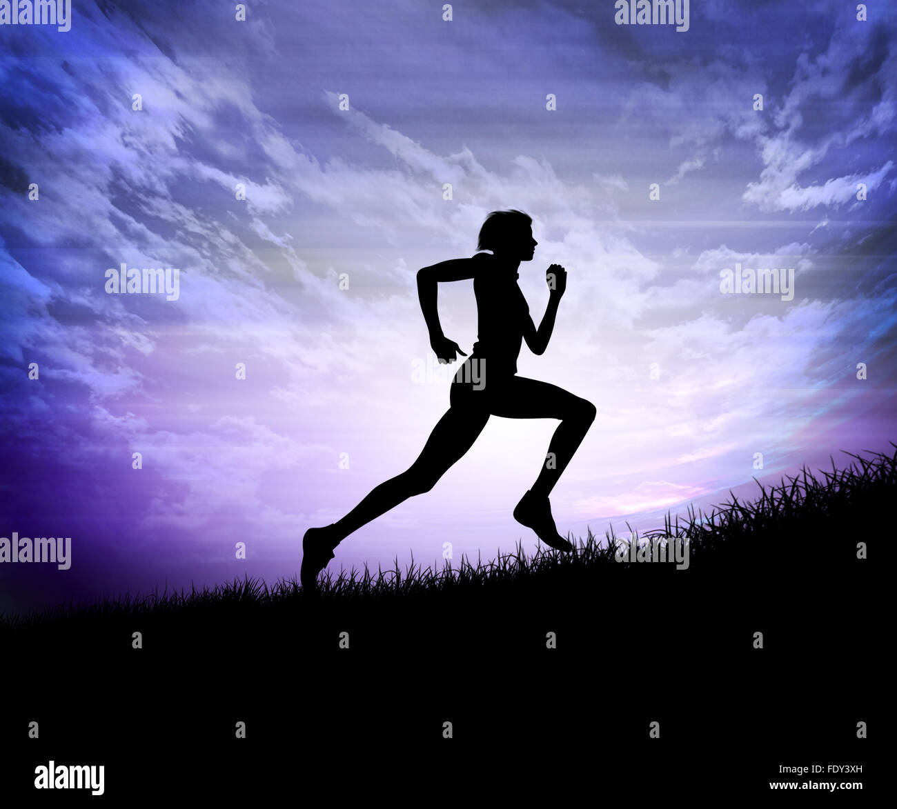 Silhouette of a man running against the evening sky Stock Photo - Alamy