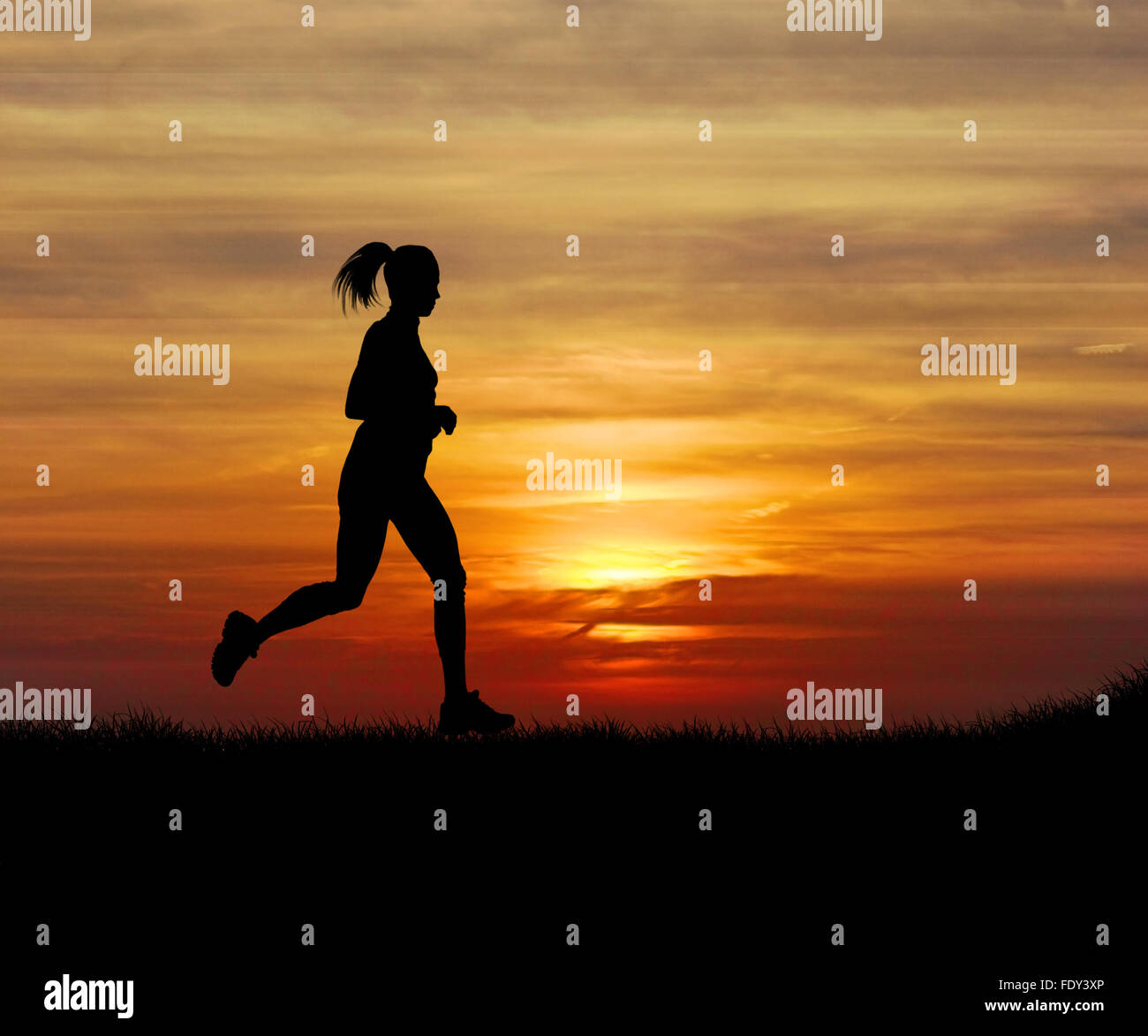 Silhouette of a man running against the evening sky Stock Photo - Alamy