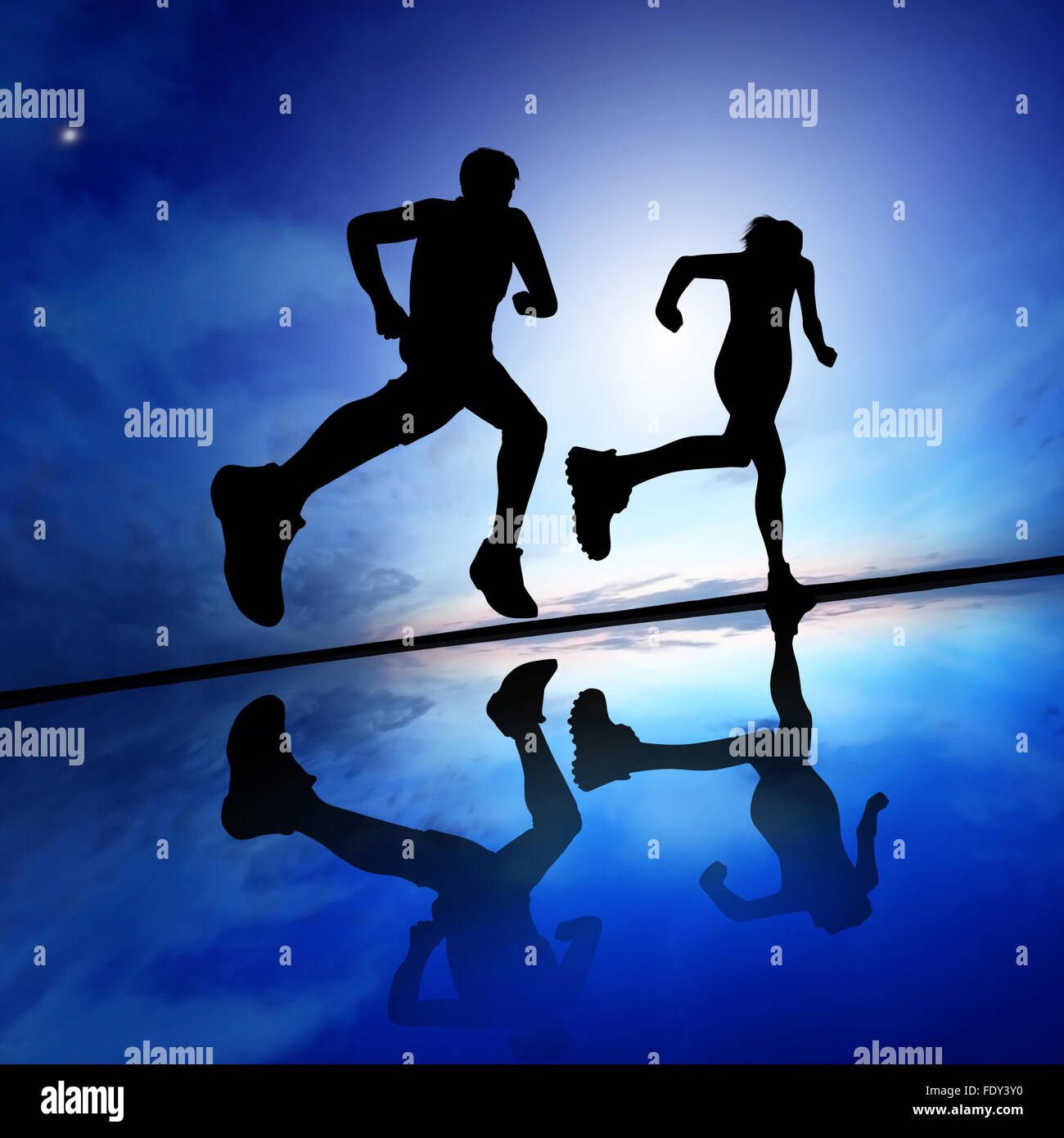 Silhouette of a woman running against the evening sky Stock Photo - Alamy