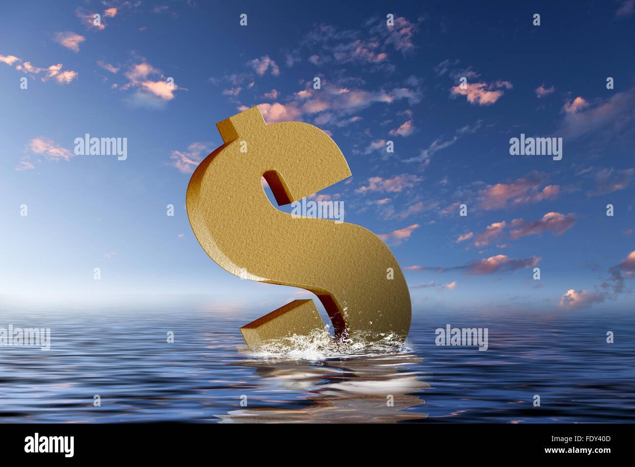 Currency symbols floating on blue sea waves Stock Photo - Alamy