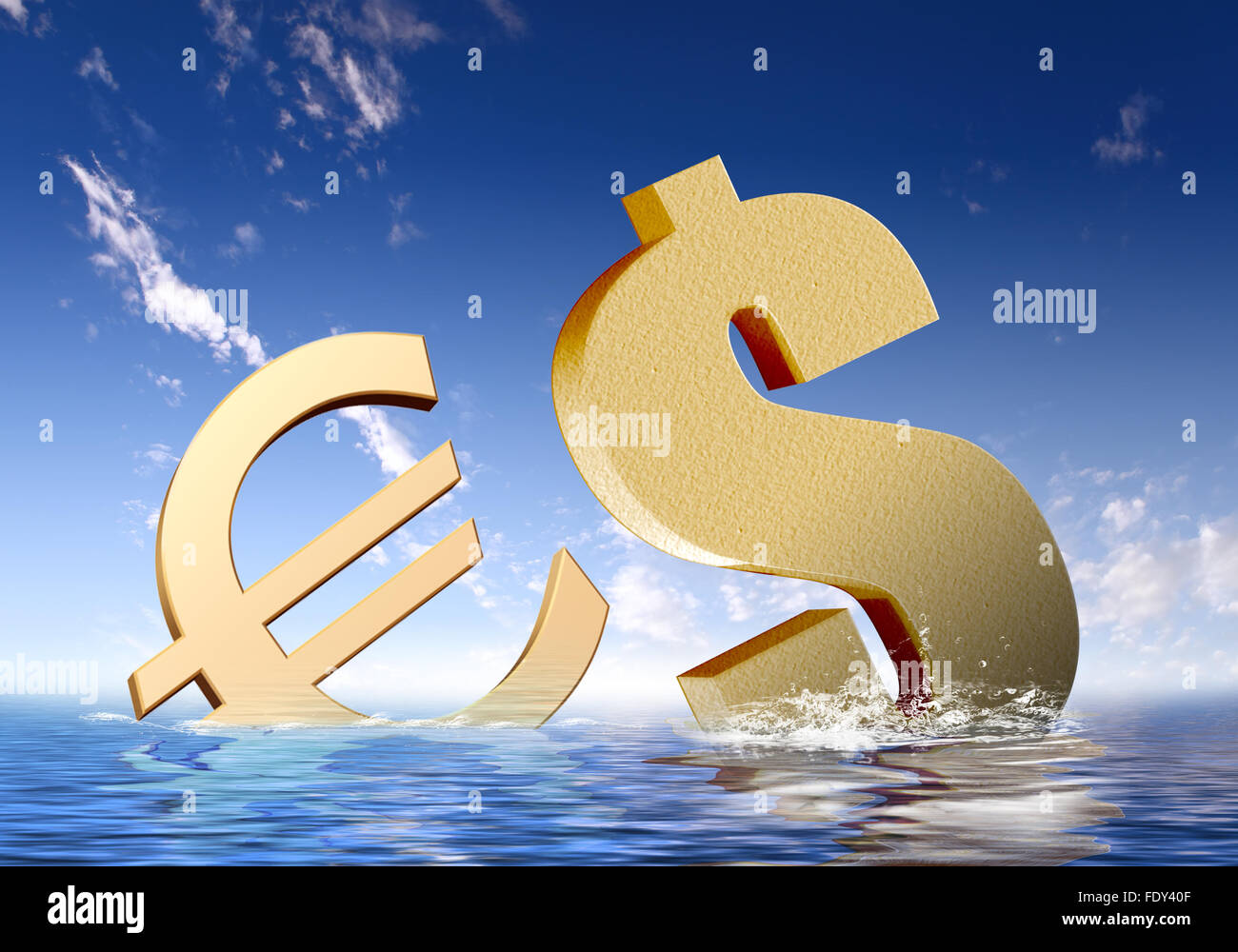 Currency symbols floating on blue sea waves Stock Photo - Alamy