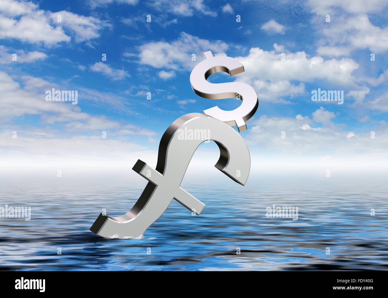 Currency symbols floating on blue sea waves Stock Photo - Alamy