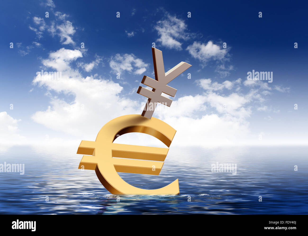 Currency symbols floating on blue sea waves Stock Photo - Alamy