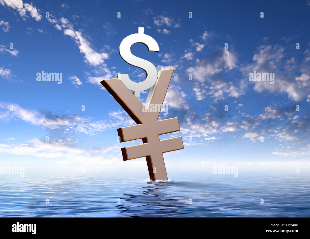 Currency symbols floating on blue sea waves Stock Photo - Alamy