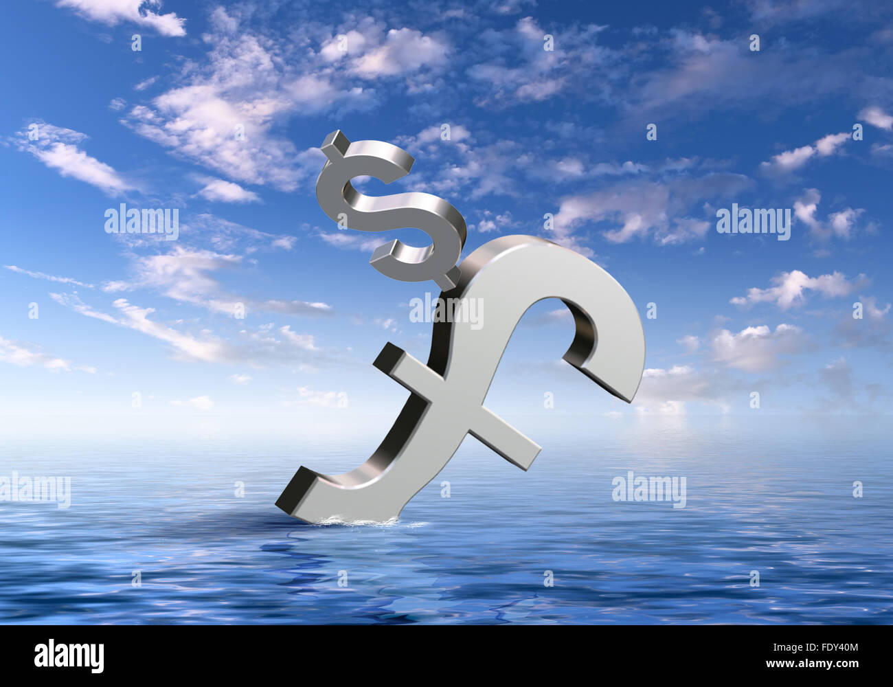 Currency symbols floating on blue sea waves Stock Photo - Alamy
