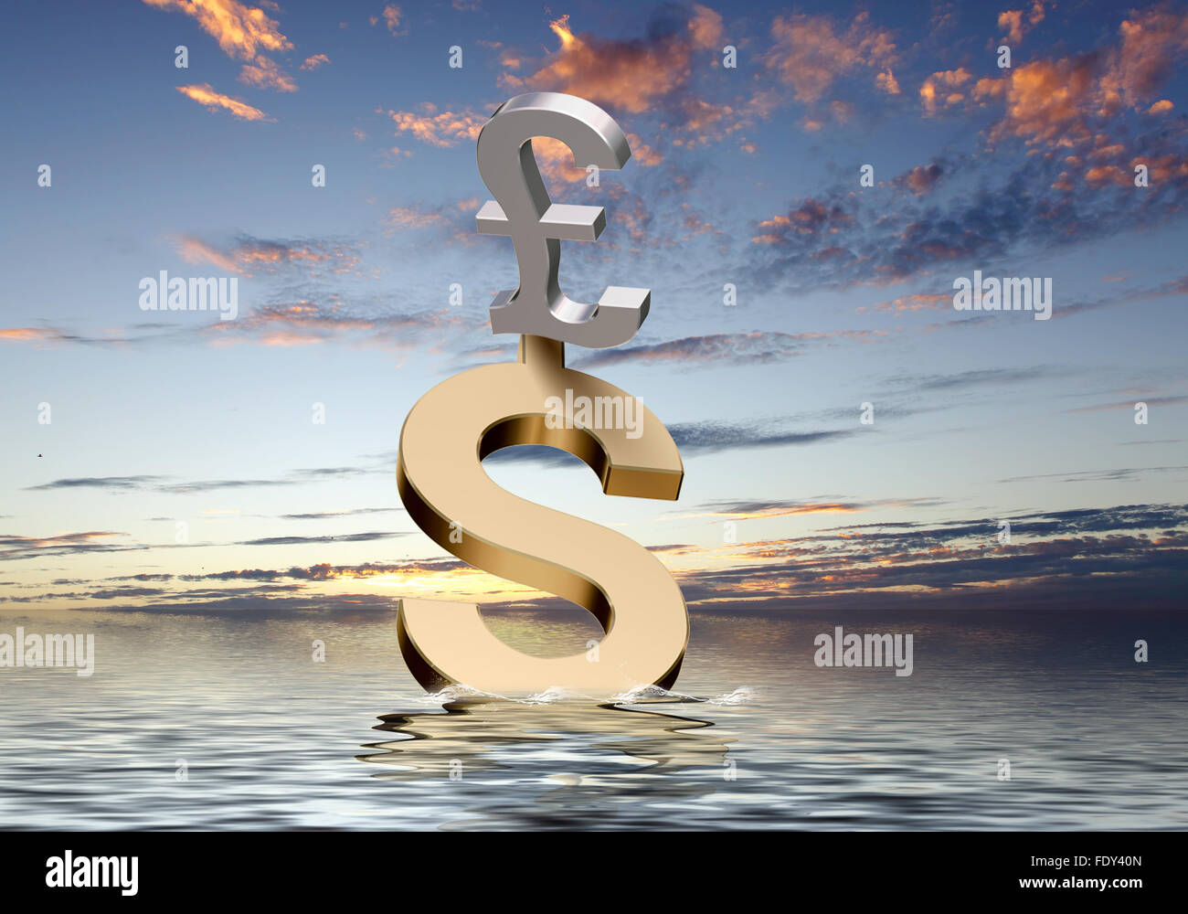 Currency symbols floating on blue sea waves Stock Photo - Alamy
