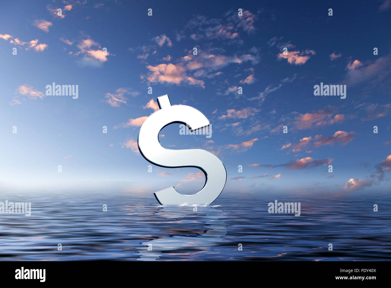 Currency symbols floating on blue sea waves Stock Photo - Alamy