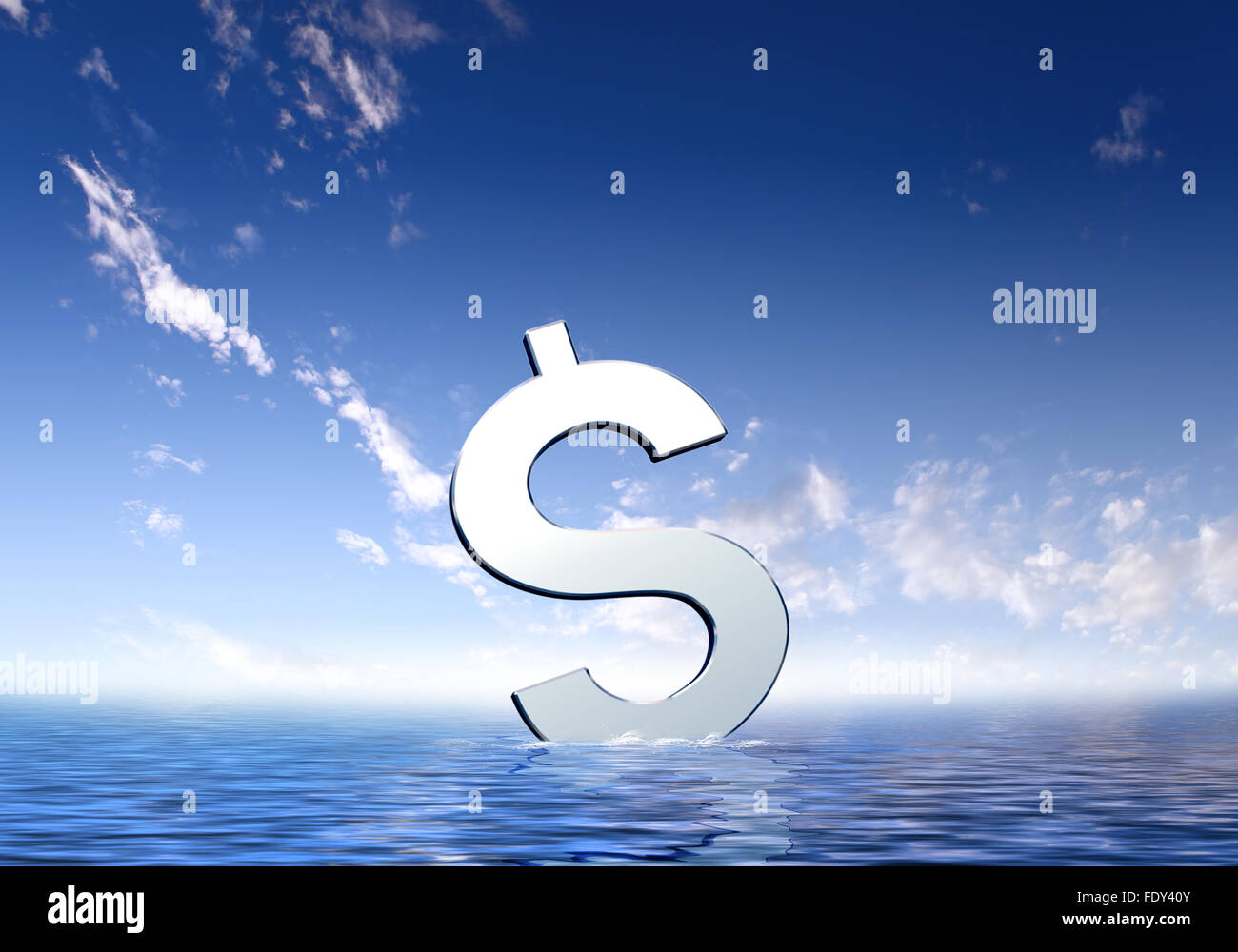 Currency symbols floating on blue sea waves Stock Photo - Alamy