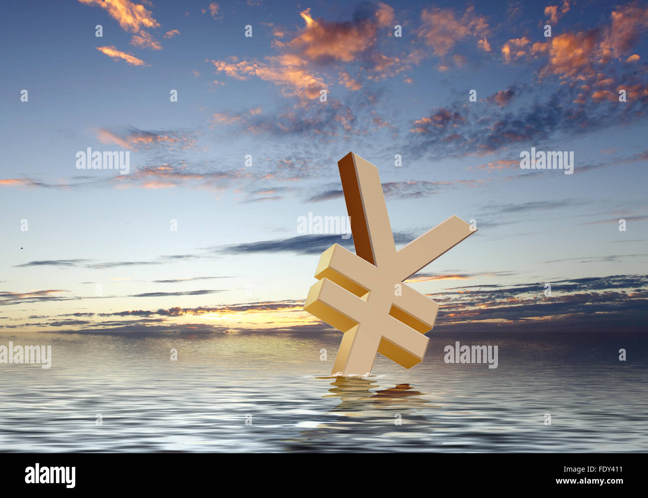 Currency symbols floating on blue sea waves Stock Photo - Alamy