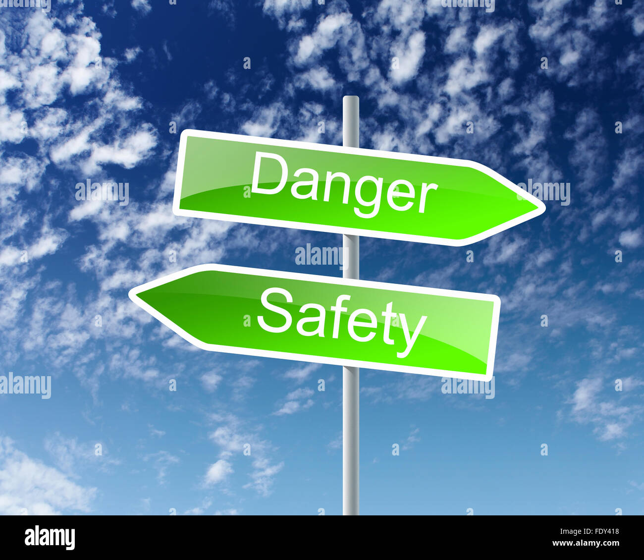 two road signs with words danger and safety Stock Photo - Alamy