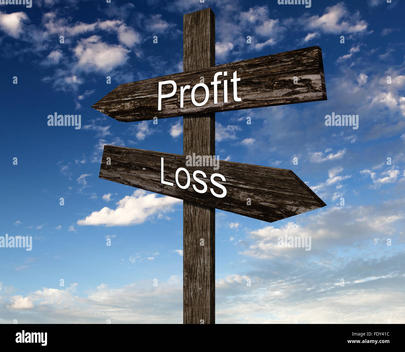 two road signs with words profit and loss Stock Photo - Alamy