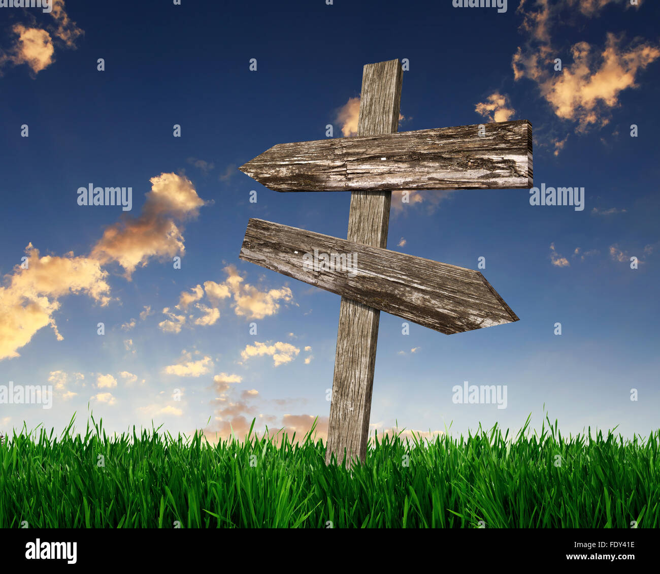 two road signs against blue skies on the background Stock Photo - Alamy