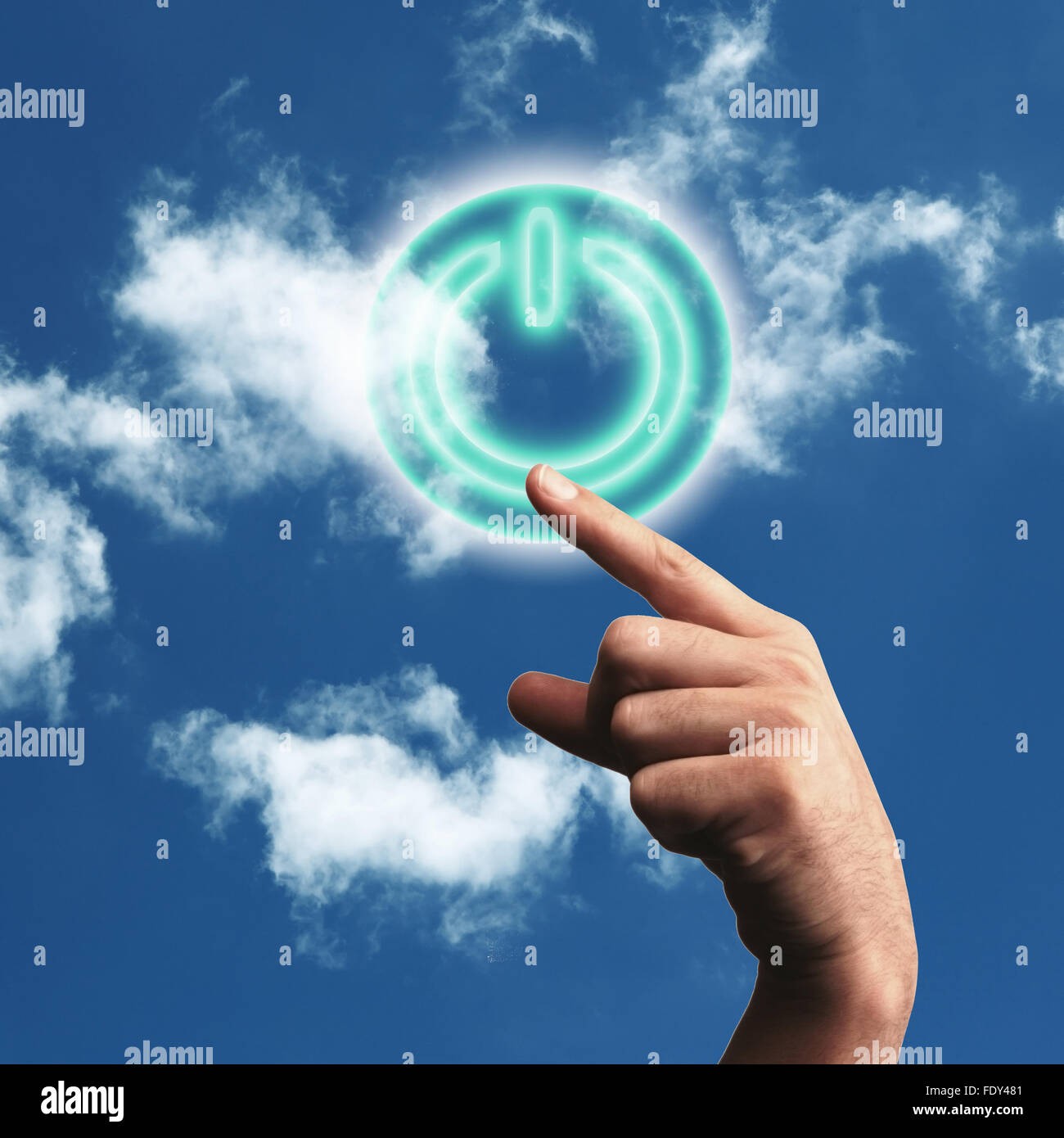 Picture of power button against blue sky background Stock Photo - Alamy