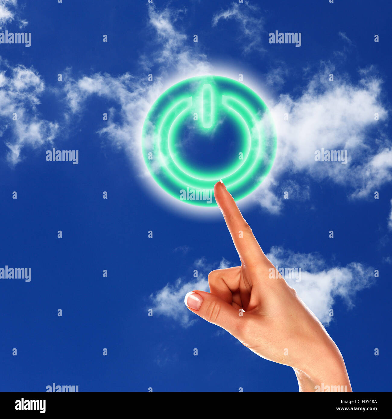 Picture of power button against blue sky background Stock Photo - Alamy