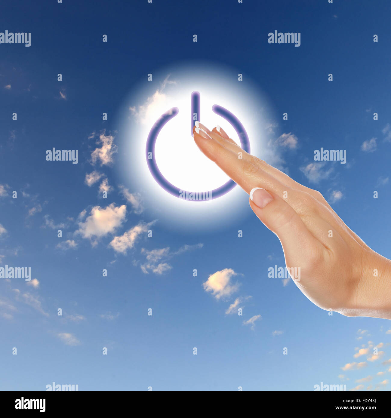 Picture of power button against blue sky background Stock Photo - Alamy