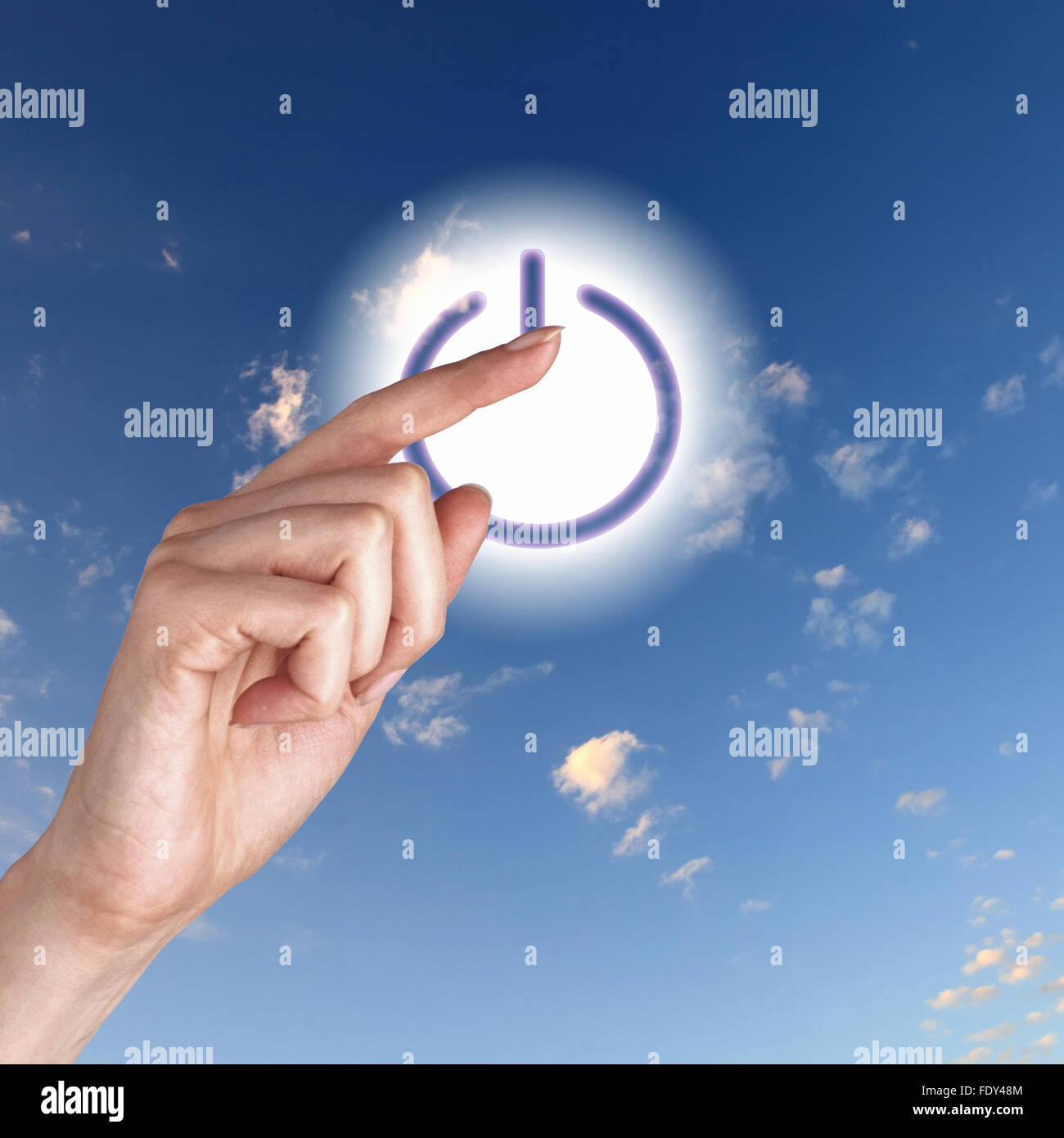 Picture of power button against blue sky background Stock Photo - Alamy
