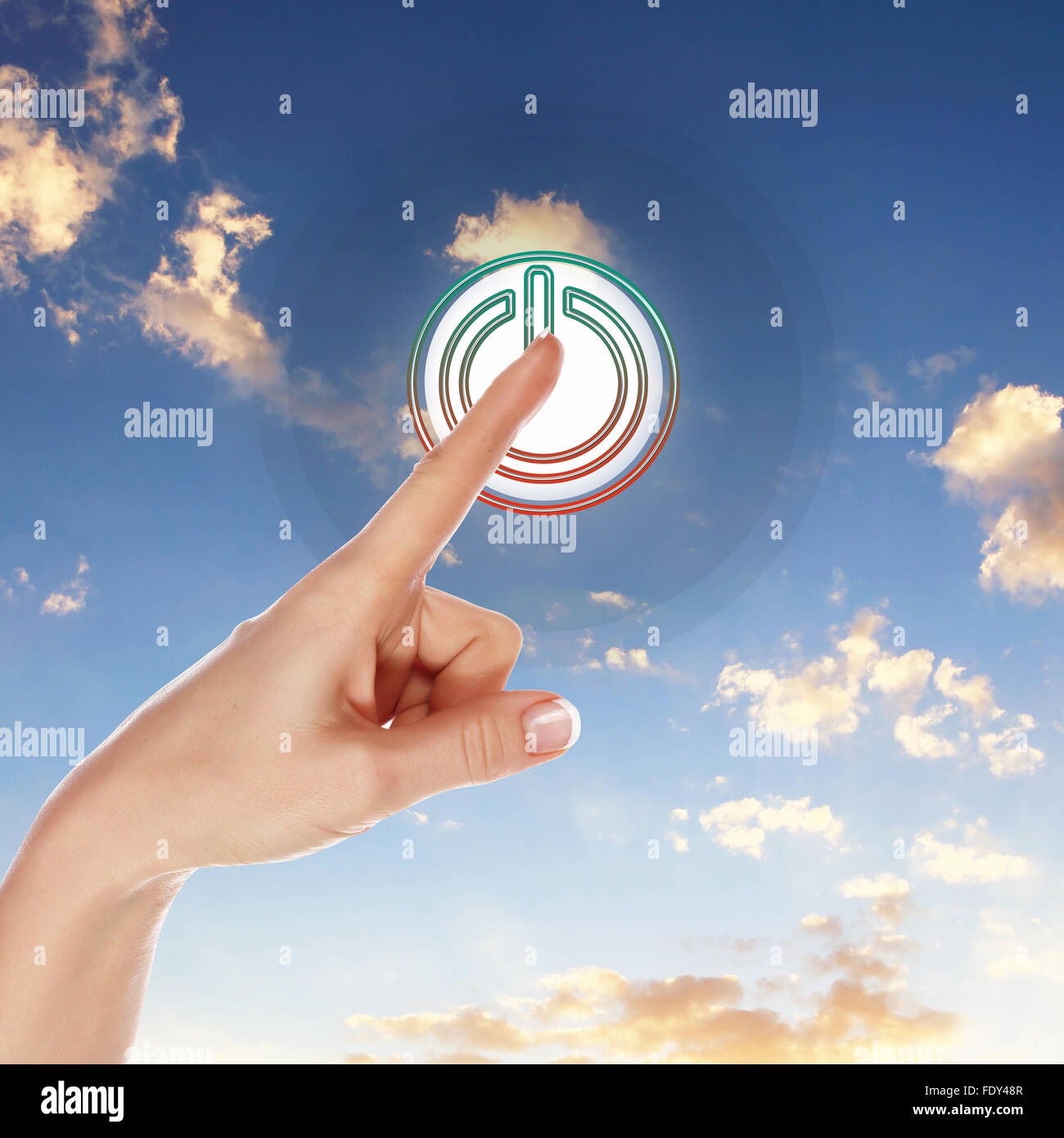 Picture of power button against blue sky background Stock Photo - Alamy