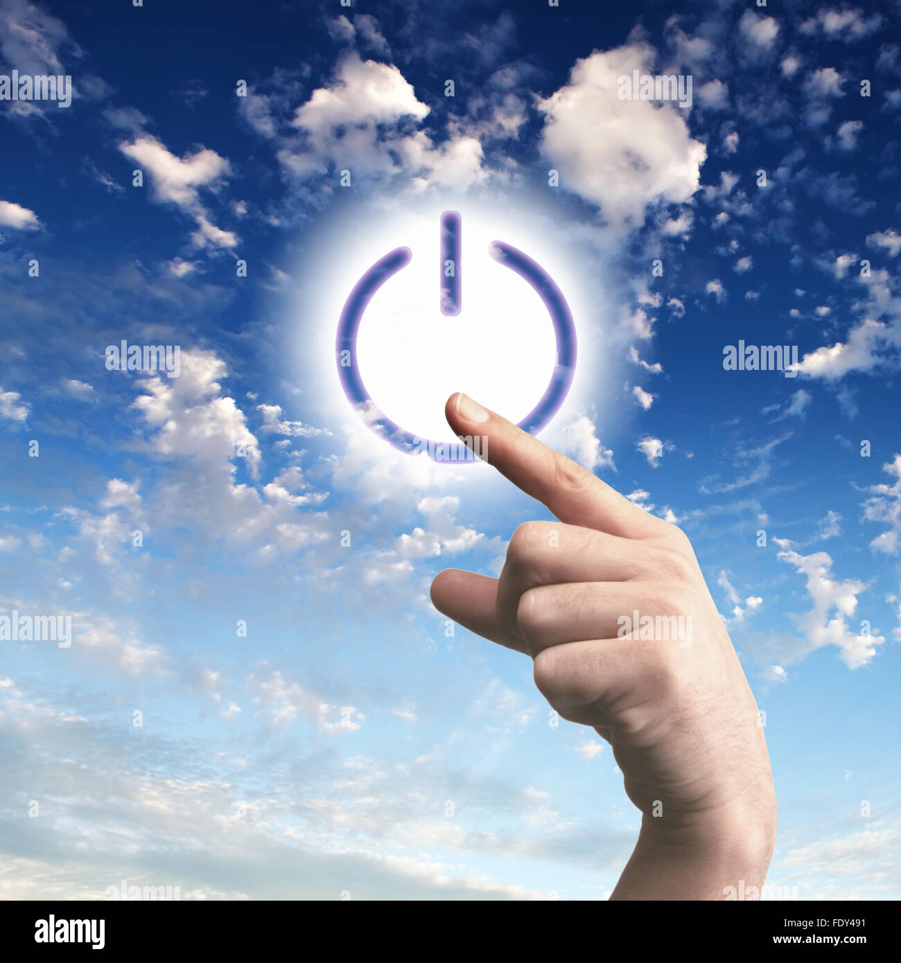 Picture of power button against blue sky background Stock Photo - Alamy