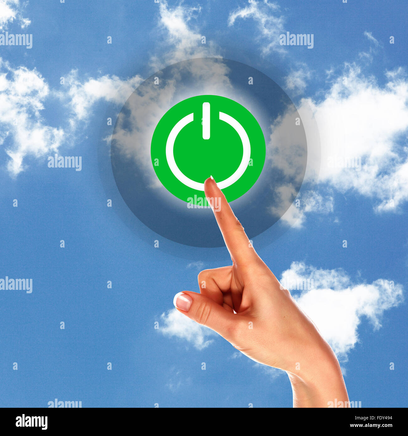 Picture of power button against blue sky background Stock Photo - Alamy