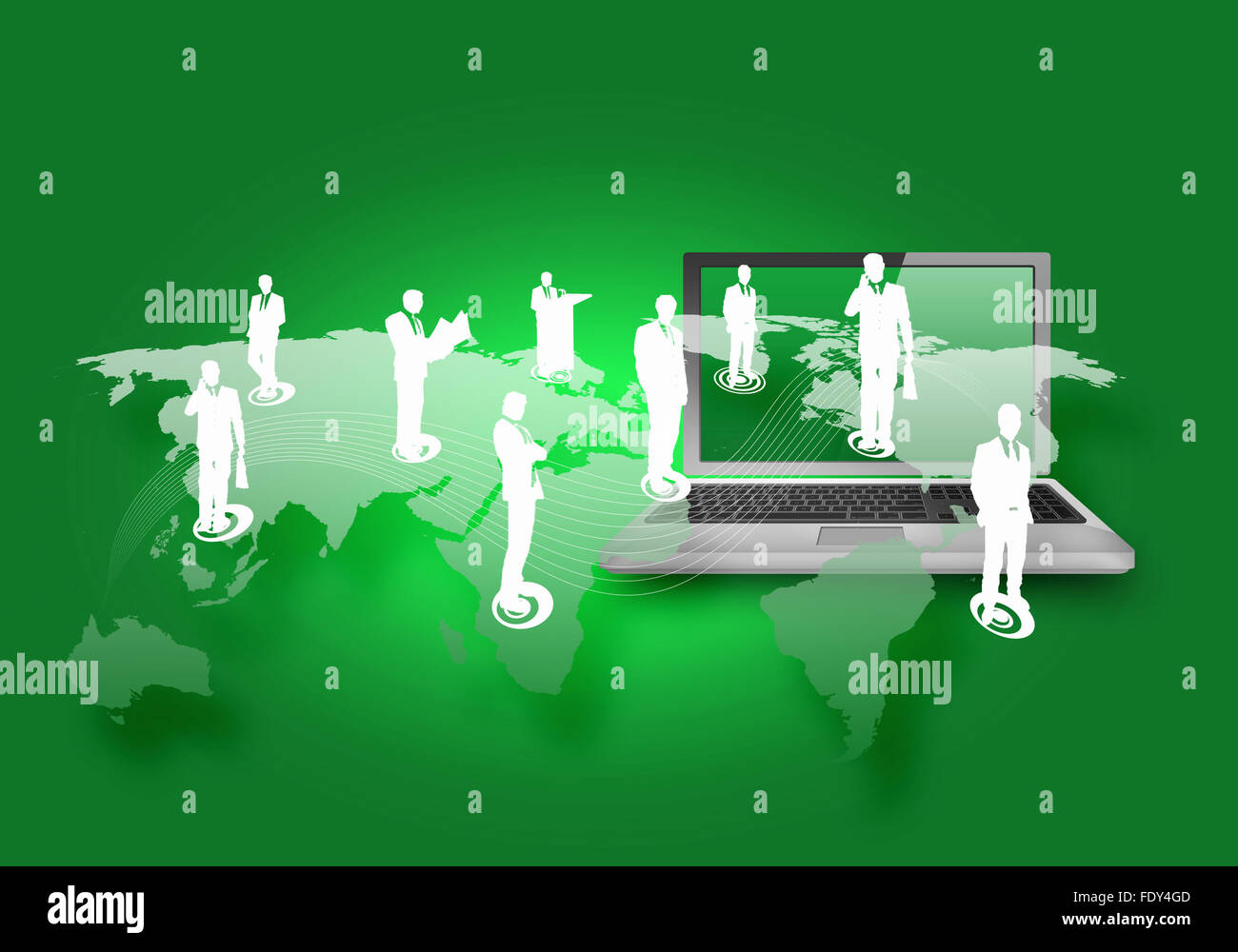 Image of laptop computer with symbols of network and communication ...