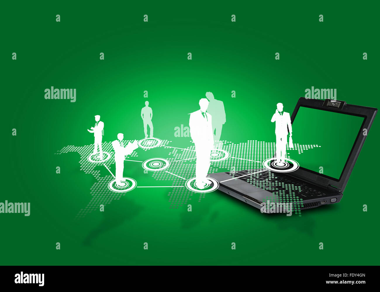 Image of laptop computer with symbols of network and communication ...