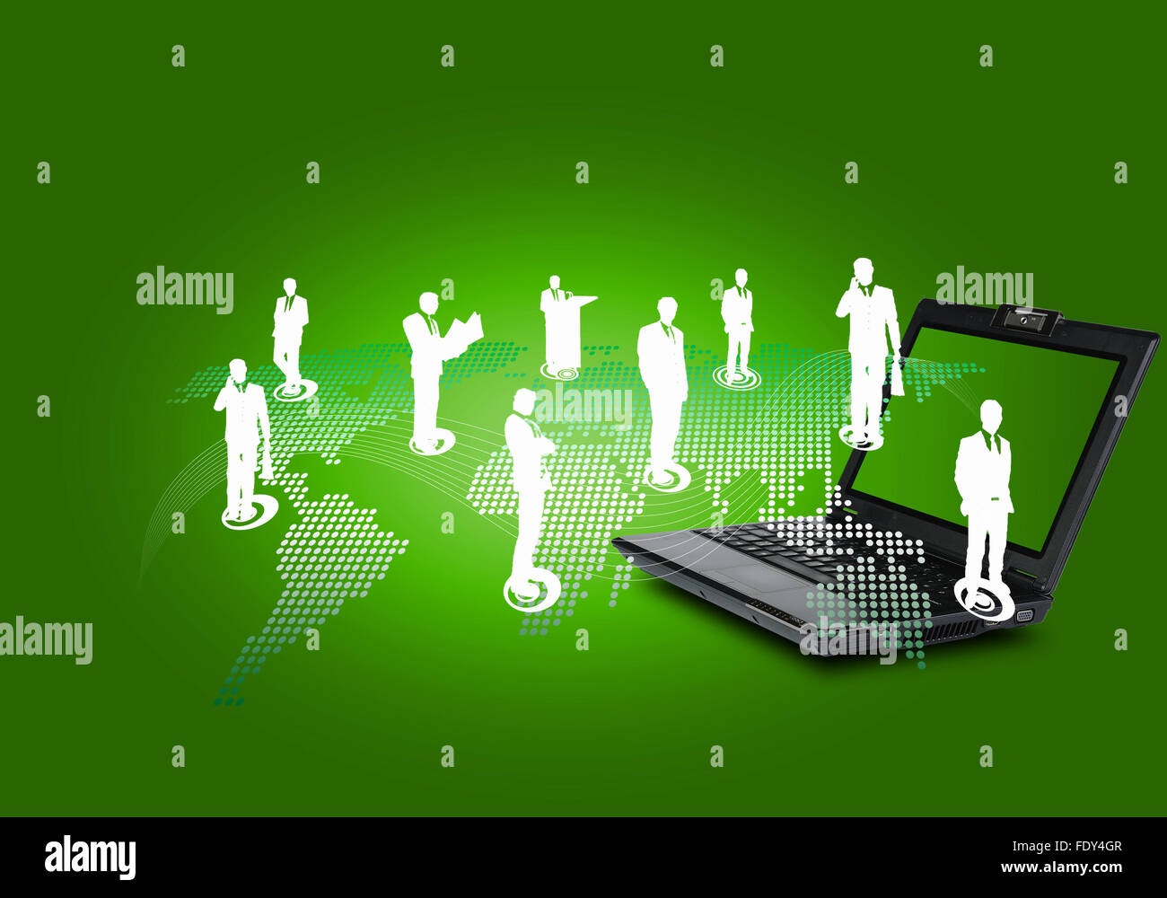 Image of laptop computer with symbols of network and communication ...
