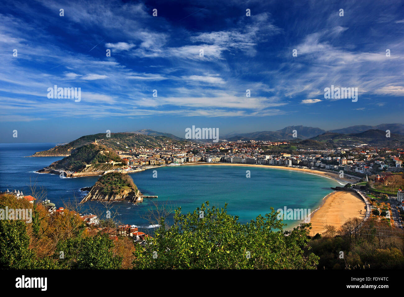 Panoramic view of Donostia-San Sebastian, from Monte Igueldo. Basque ...