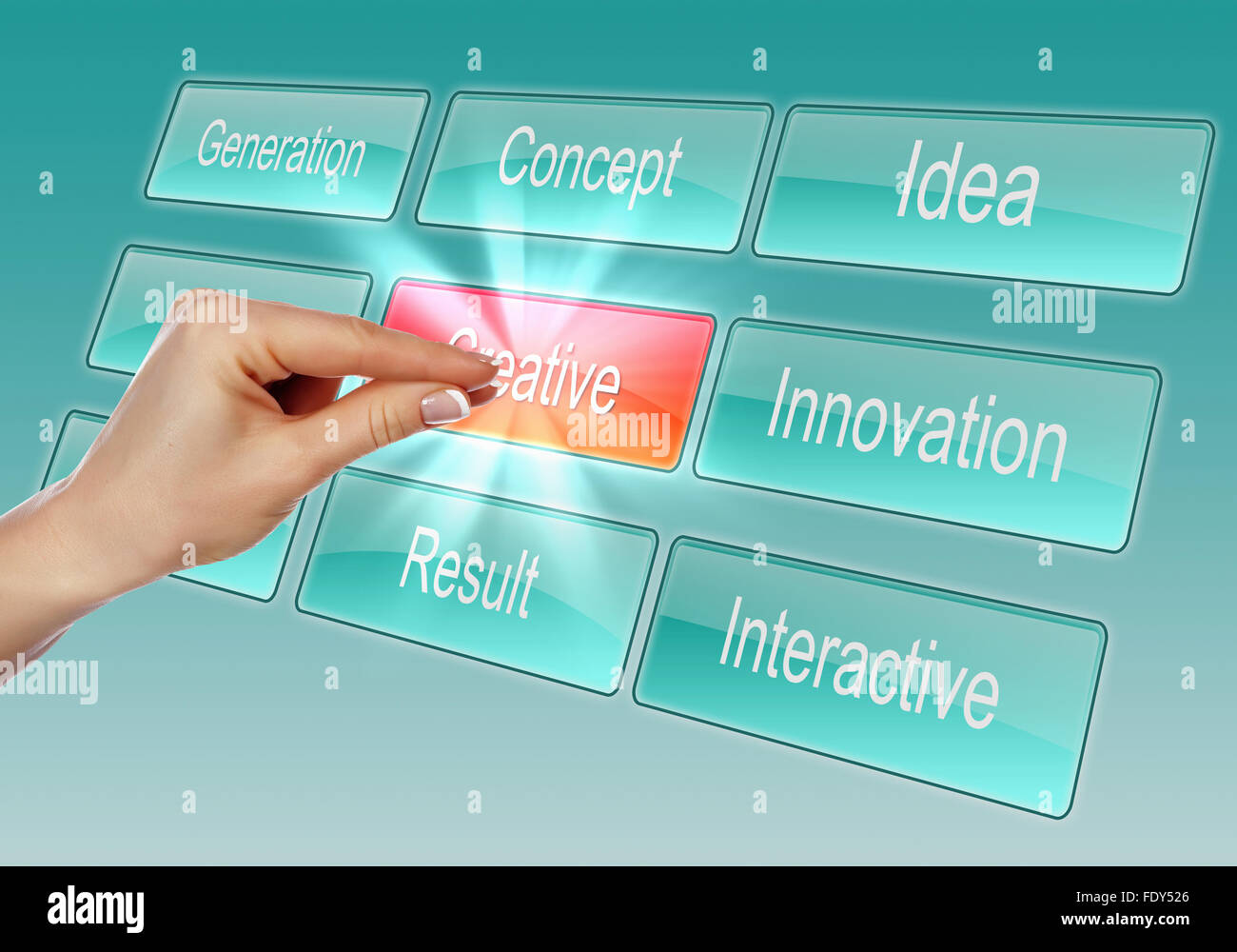 hand pushing a button with word creative Stock Photo - Alamy