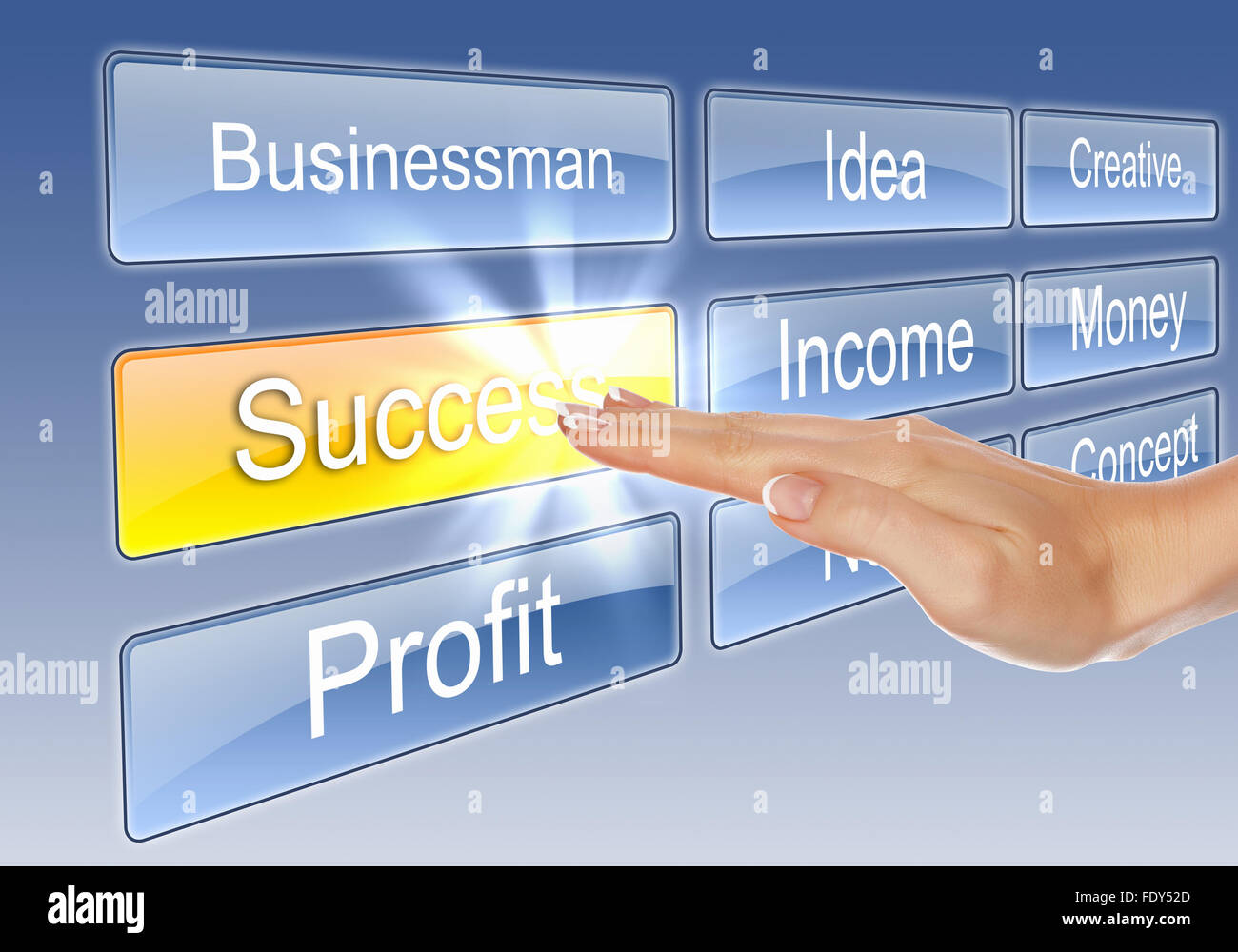 hand pushing a button with word success Stock Photo - Alamy