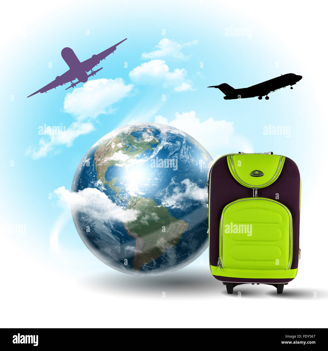 Collage about tourism and travel with planet earth and plane Stock ...