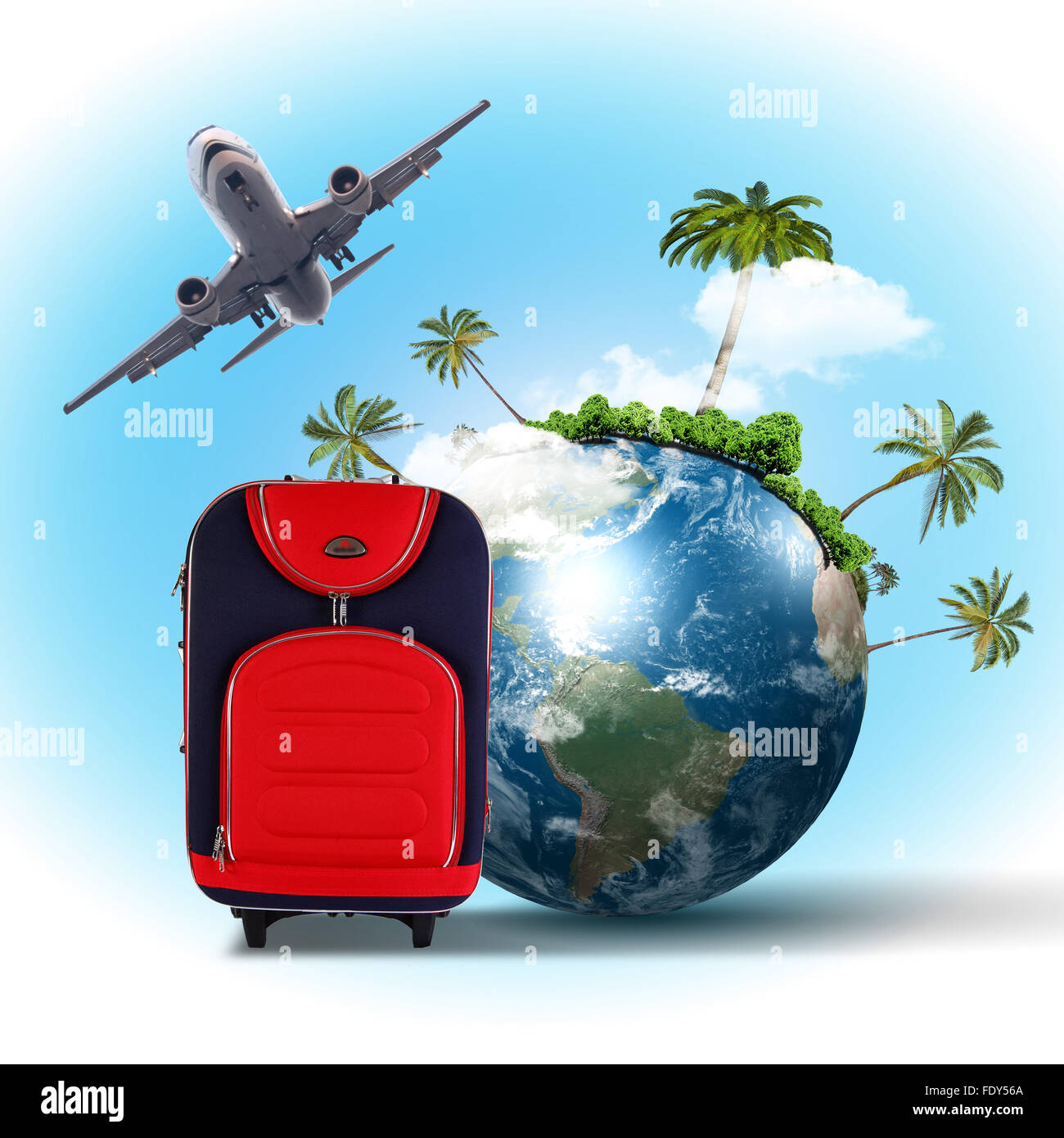Collage about tourism and travel with planet earth and plane Stock ...