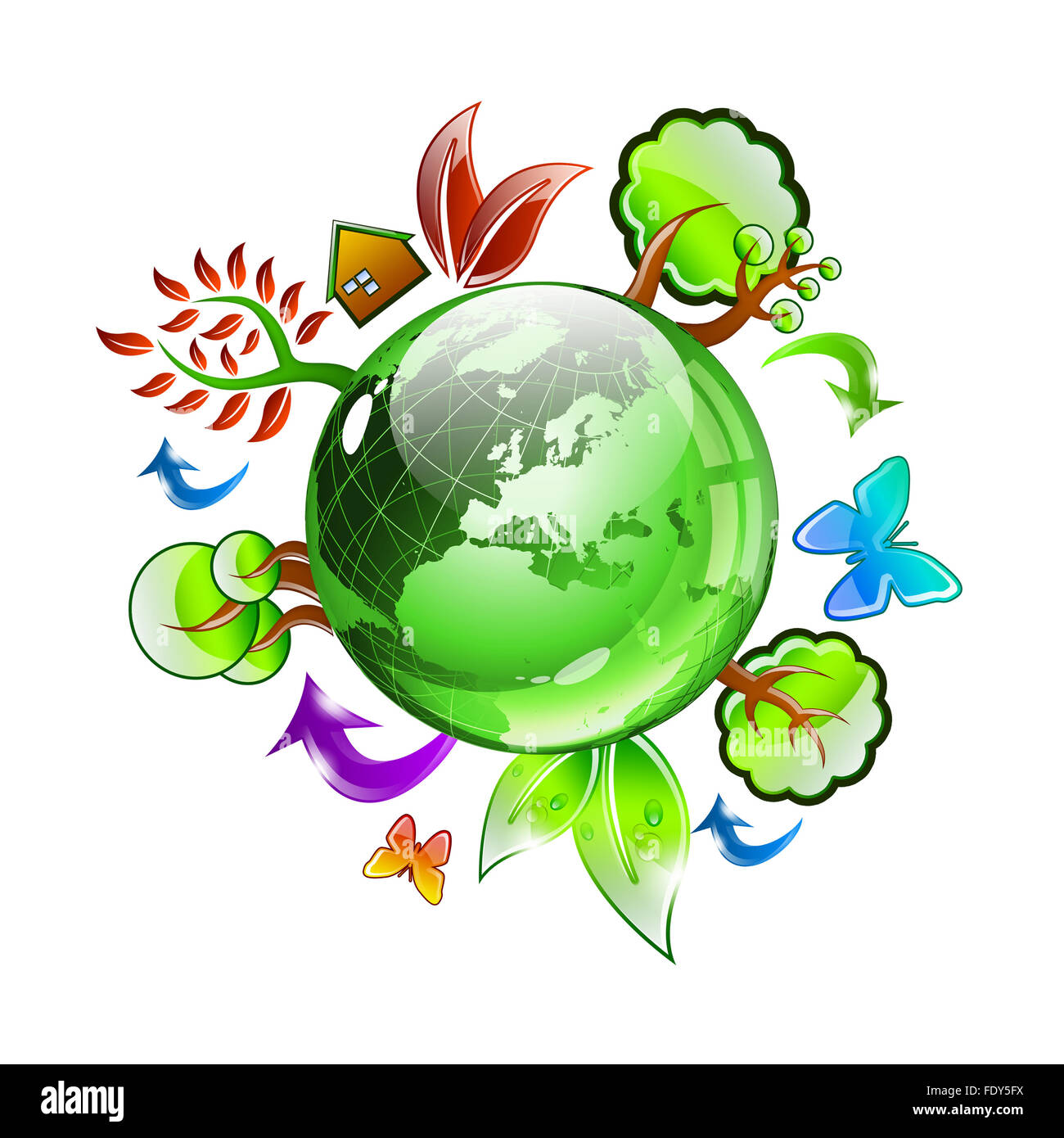 planet earth with plants, trees and flowers Stock Photo - Alamy