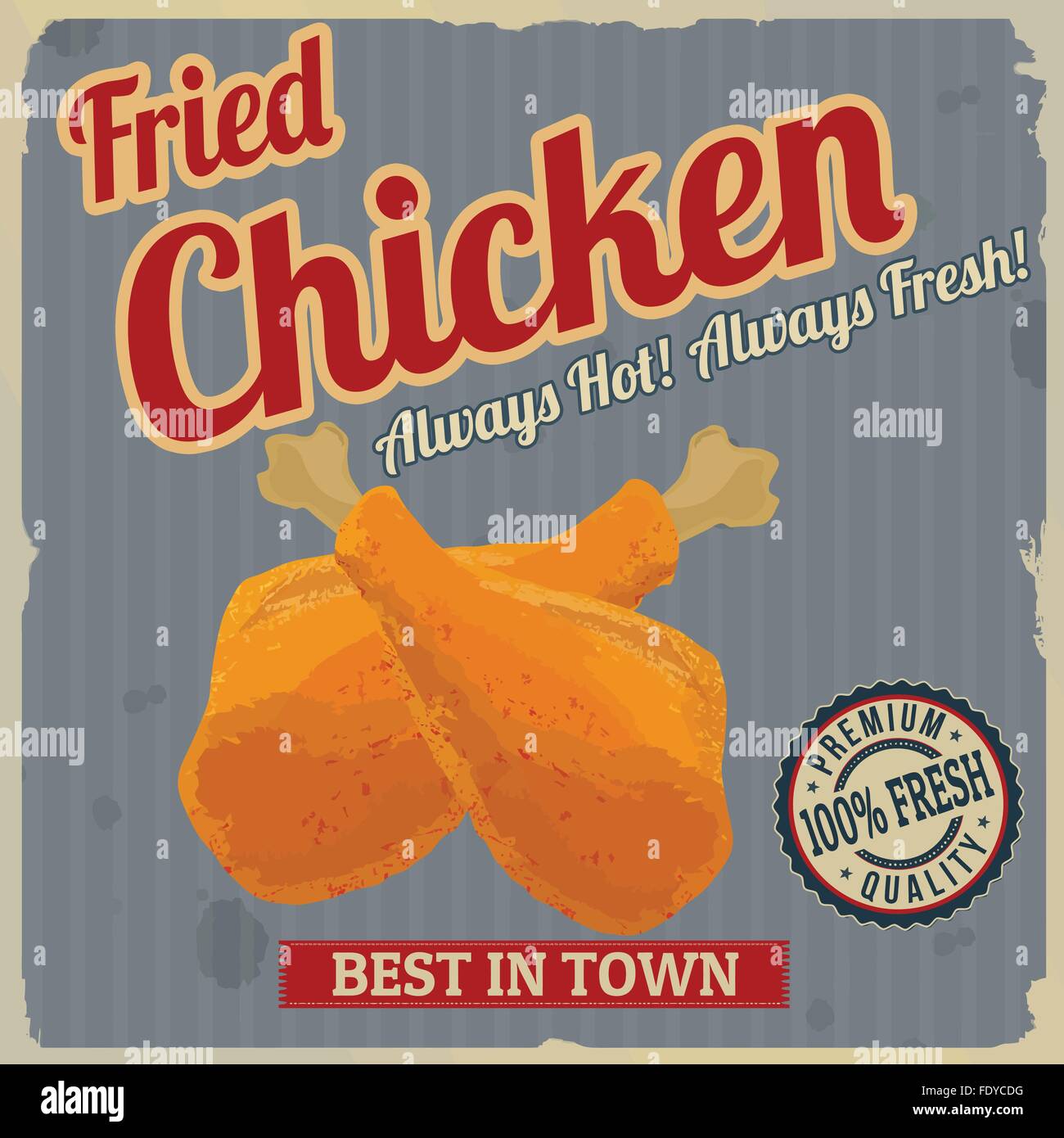 Fried chicken retro poster in vintage style, vector illustration Stock ...