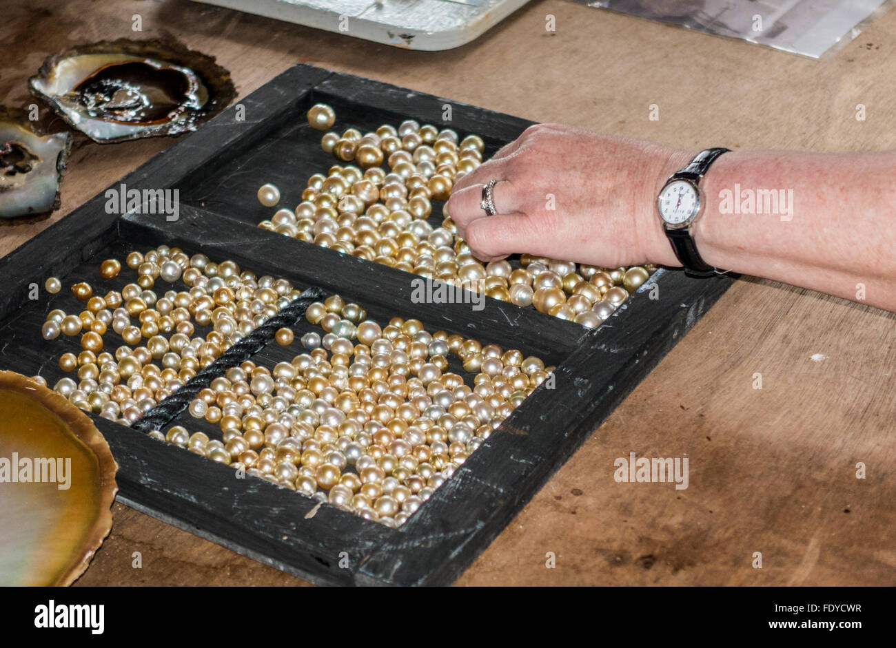 Pearls in display tray Stock Photo - Alamy