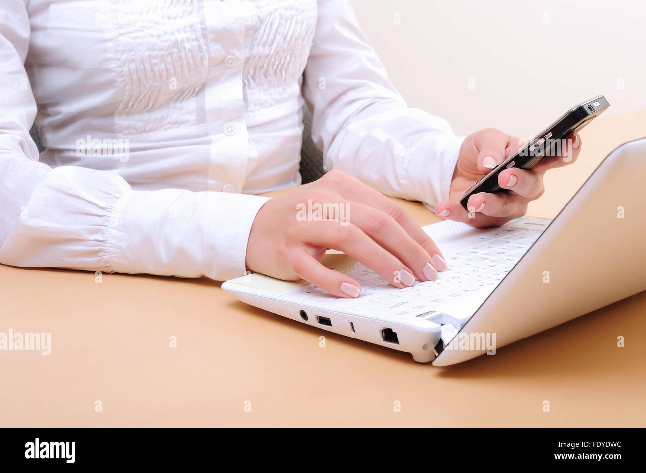 Hands of a young girl running on a computer in the office Stock Photo ...