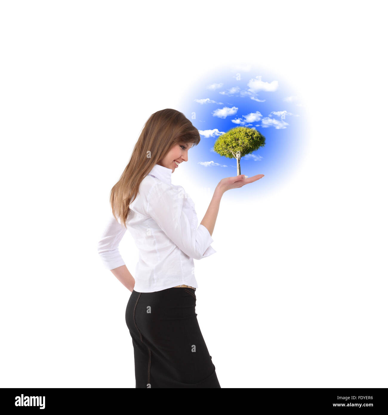 Young girl and a symbol of environmental protection. Illustration Stock ...