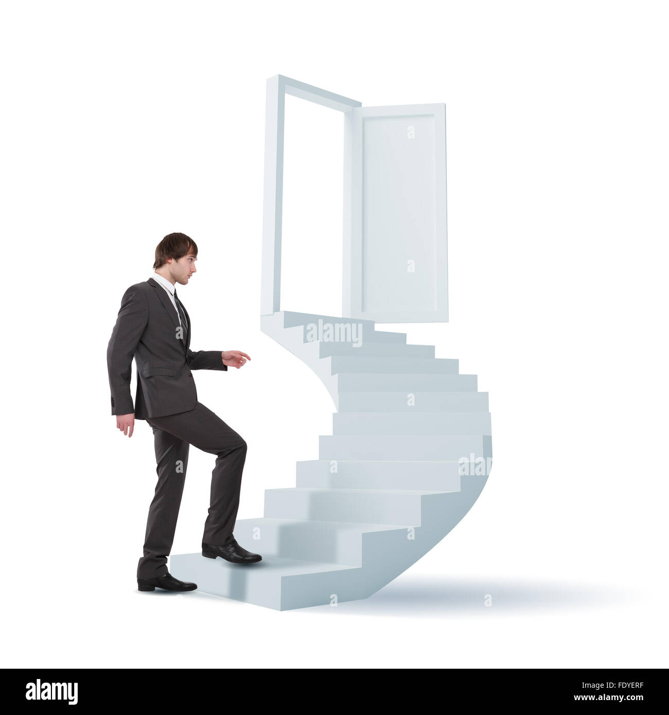 young man climbs the ladder of success and a virtual career. Collage ...