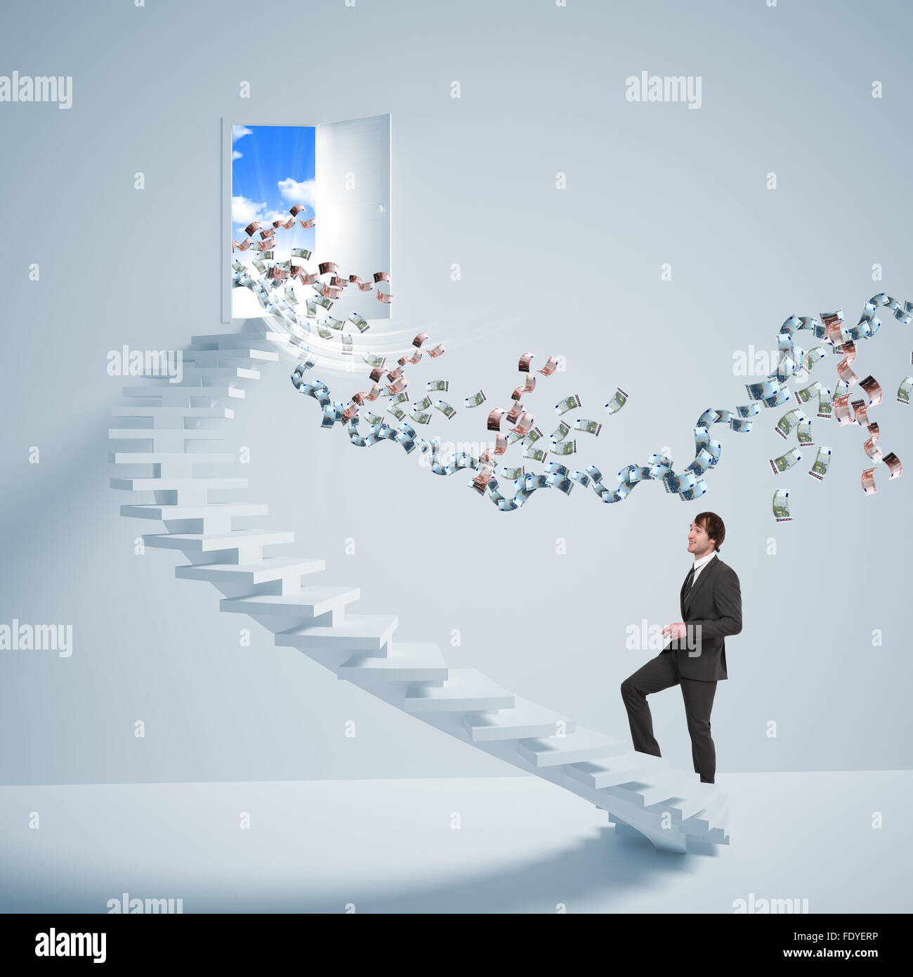 young man climbs the ladder of success and a virtual career. Collage ...