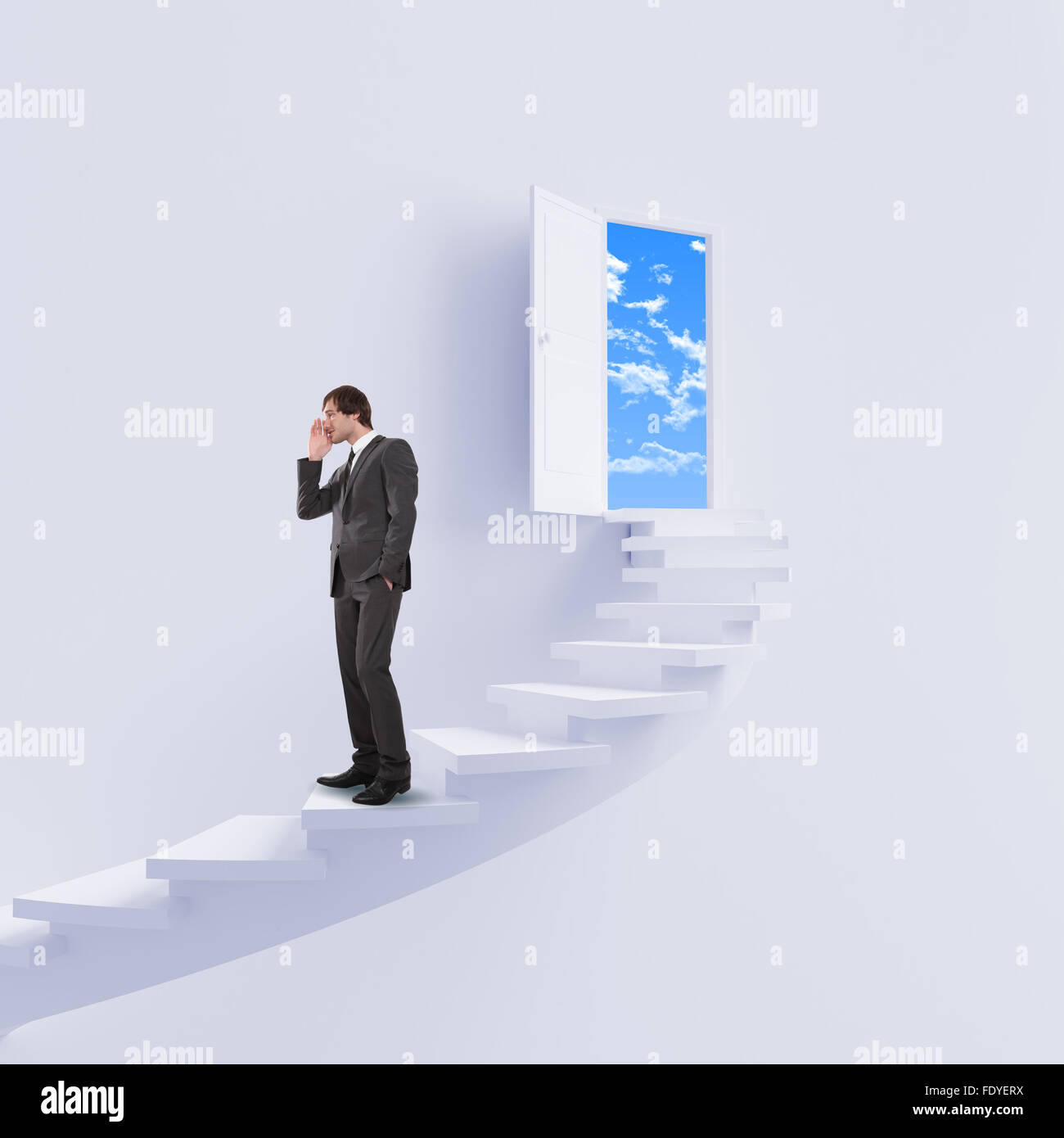 young man climbs the ladder of success and a virtual career. Collage ...