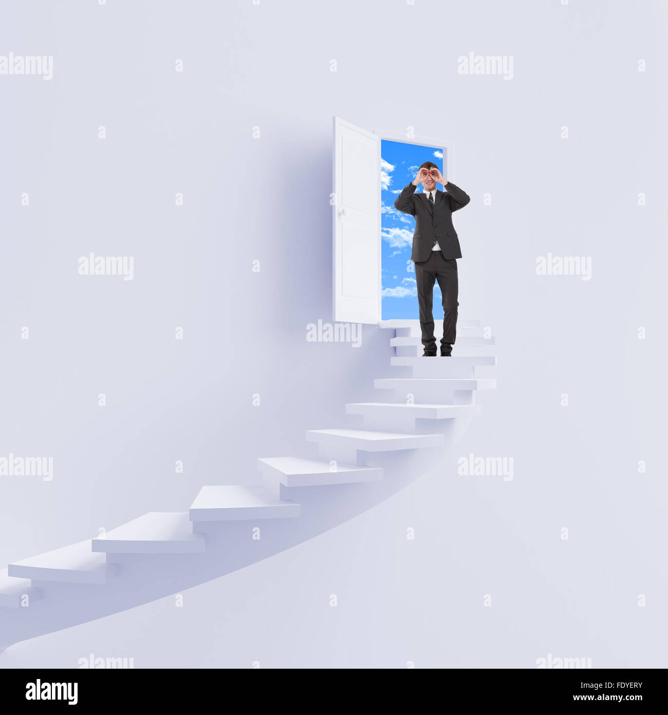 young man climbs the ladder of success and a virtual career. Collage ...