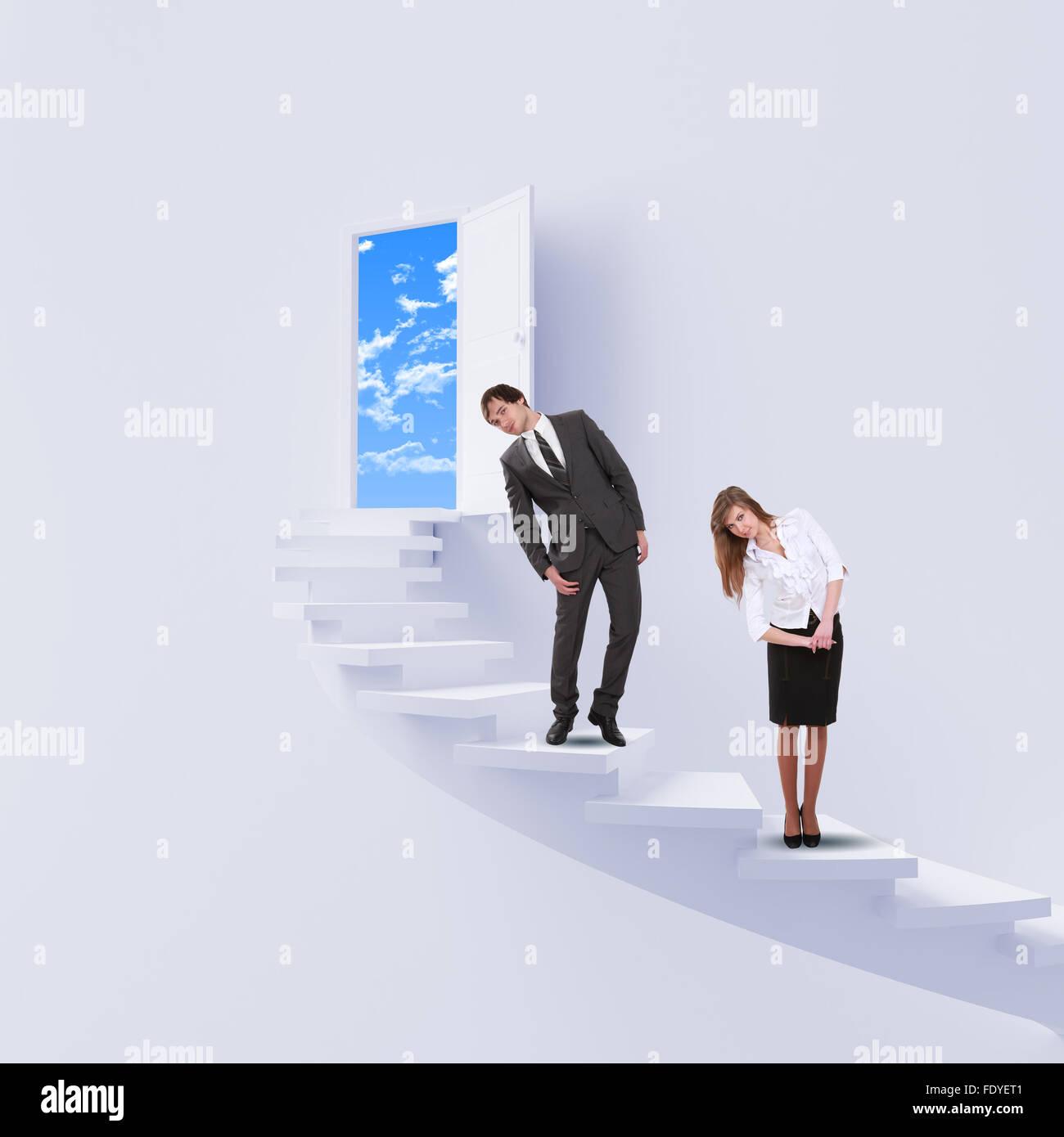 young man climbs the ladder of success and a virtual career. Collage ...