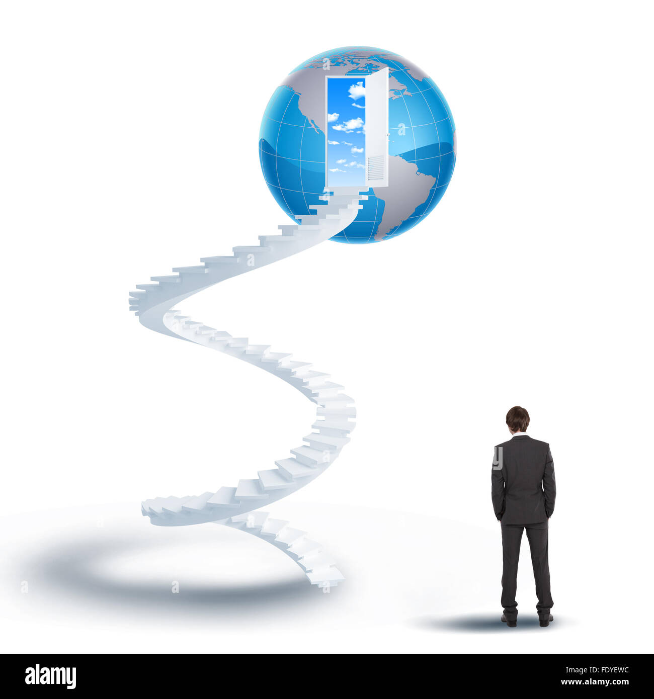 young man climbs the ladder of success and a virtual career. Collage ...