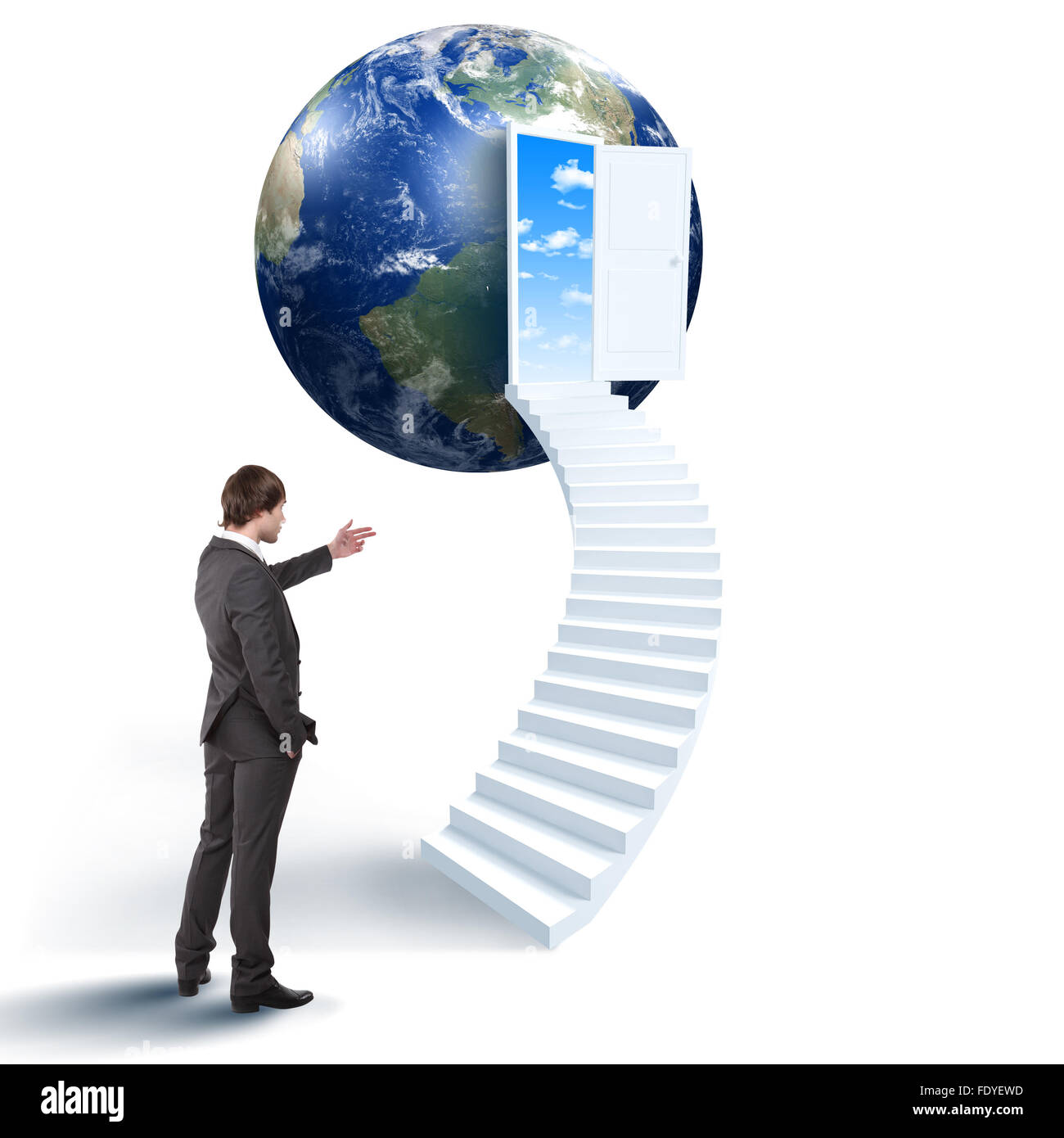 young man climbs the ladder of success and a virtual career. Collage ...