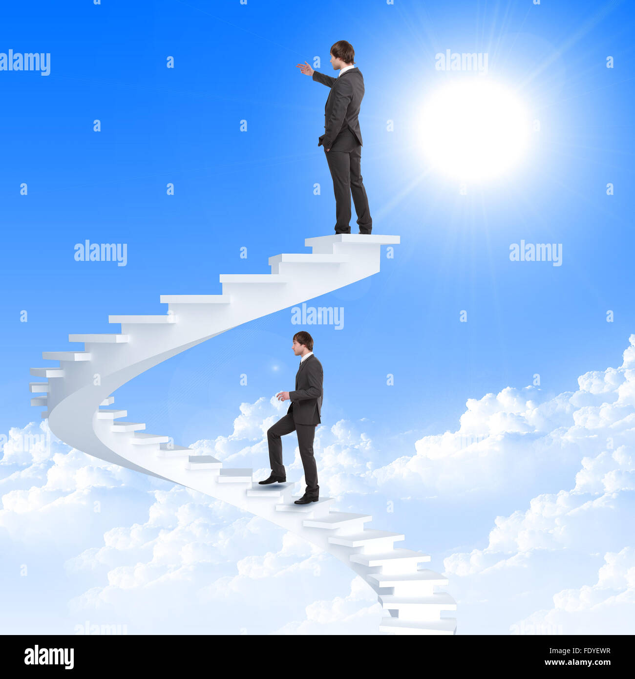 young man climbs the ladder of success and a virtual career. Collage ...