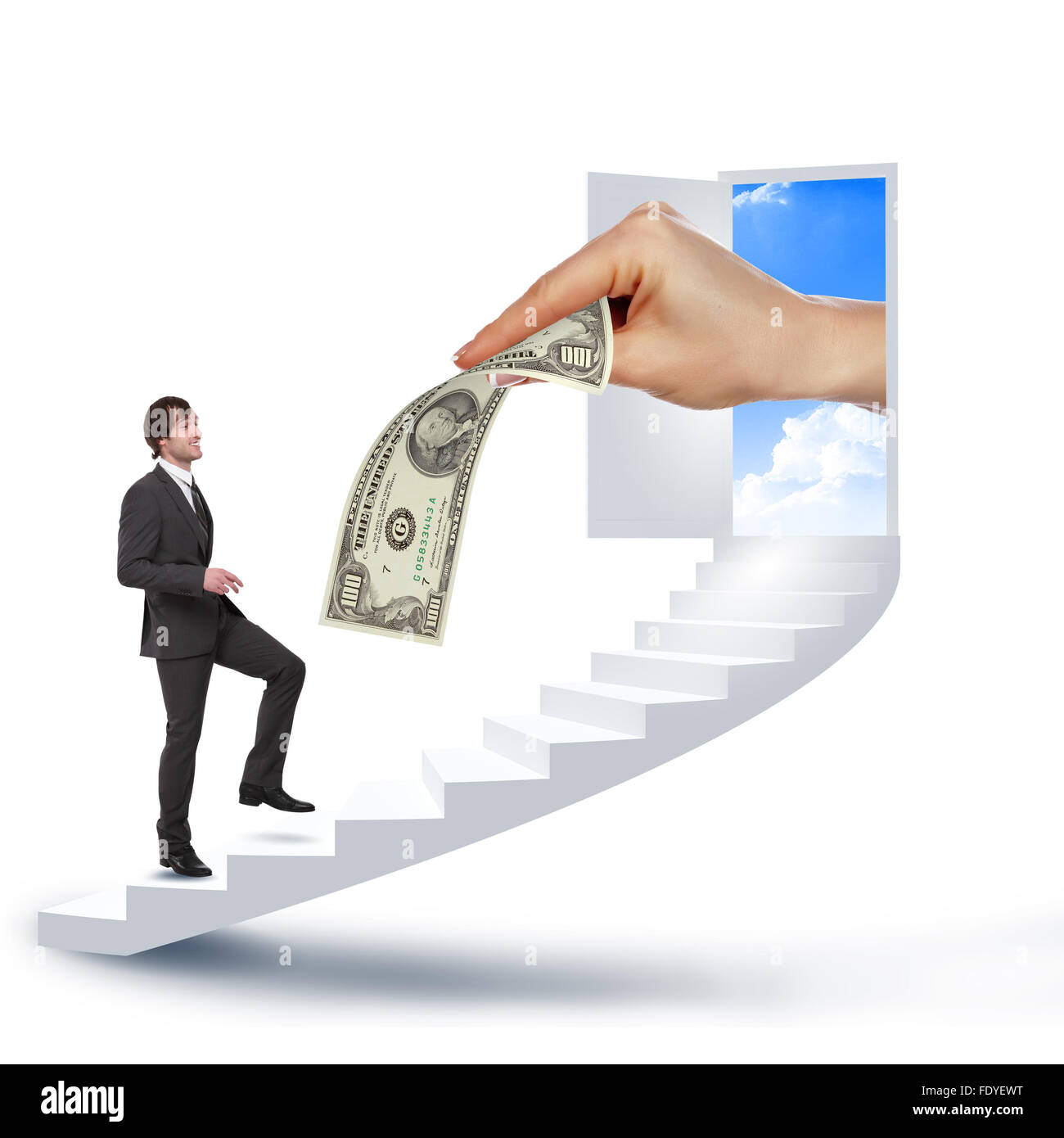 young man climbs the ladder of success and a virtual career. Collage ...