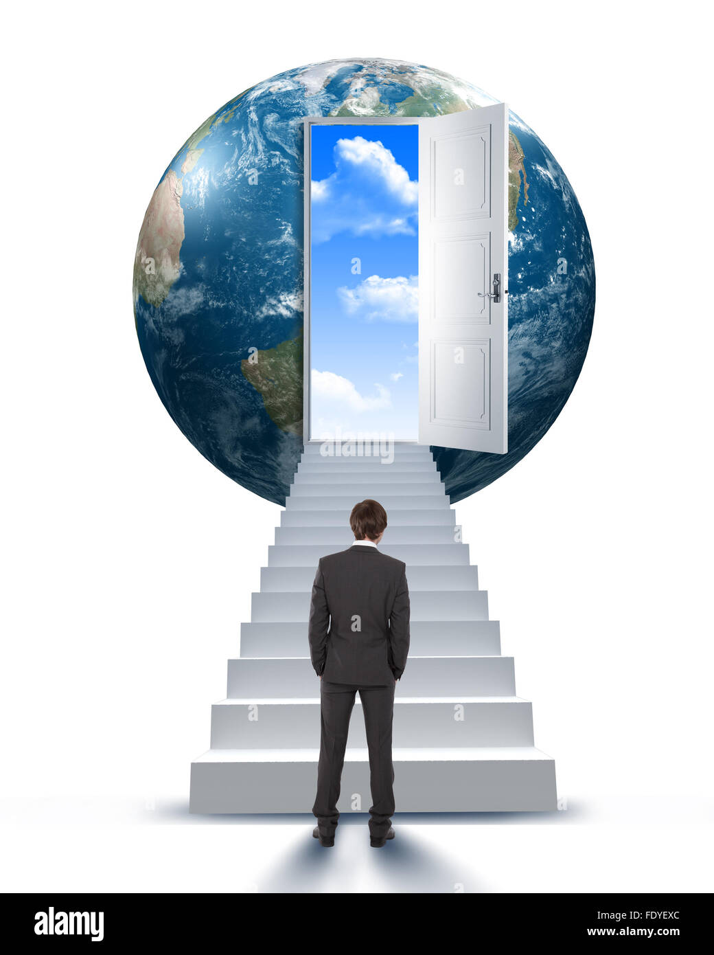 young man climbs the ladder of success and a virtual career. Collage ...