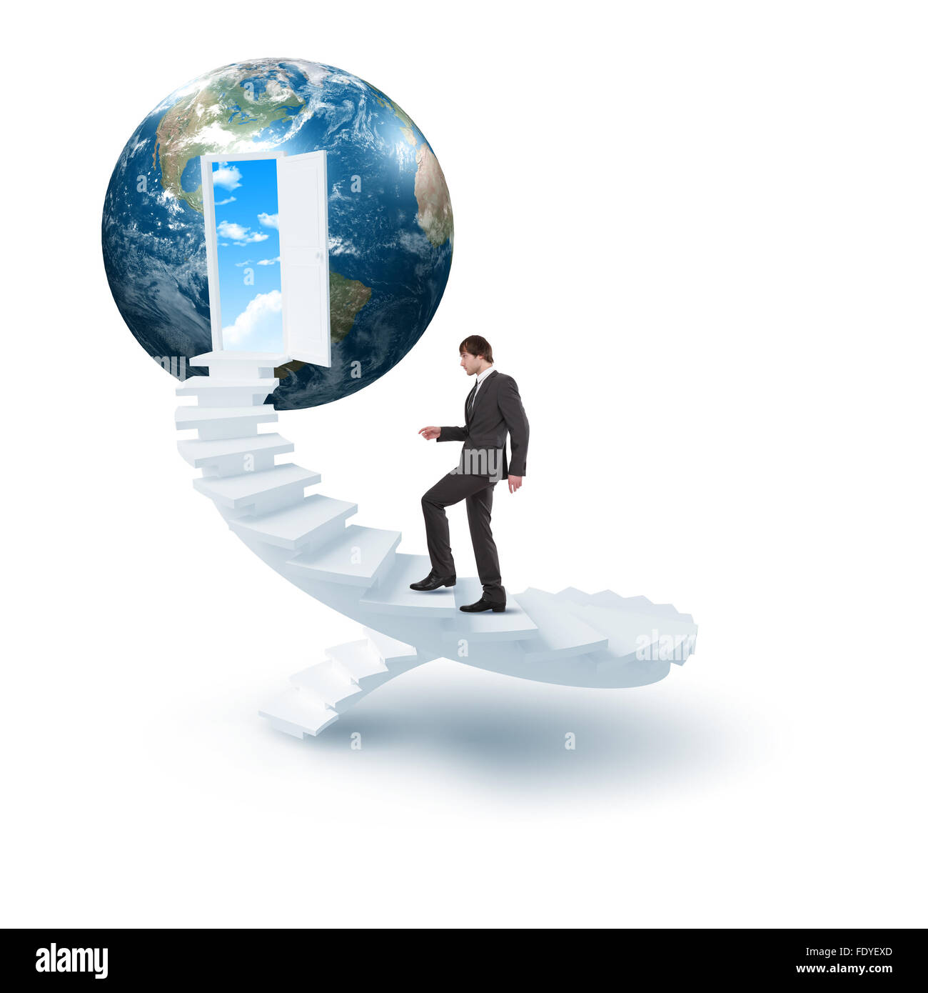 young man climbs the ladder of success and a virtual career. Collage ...